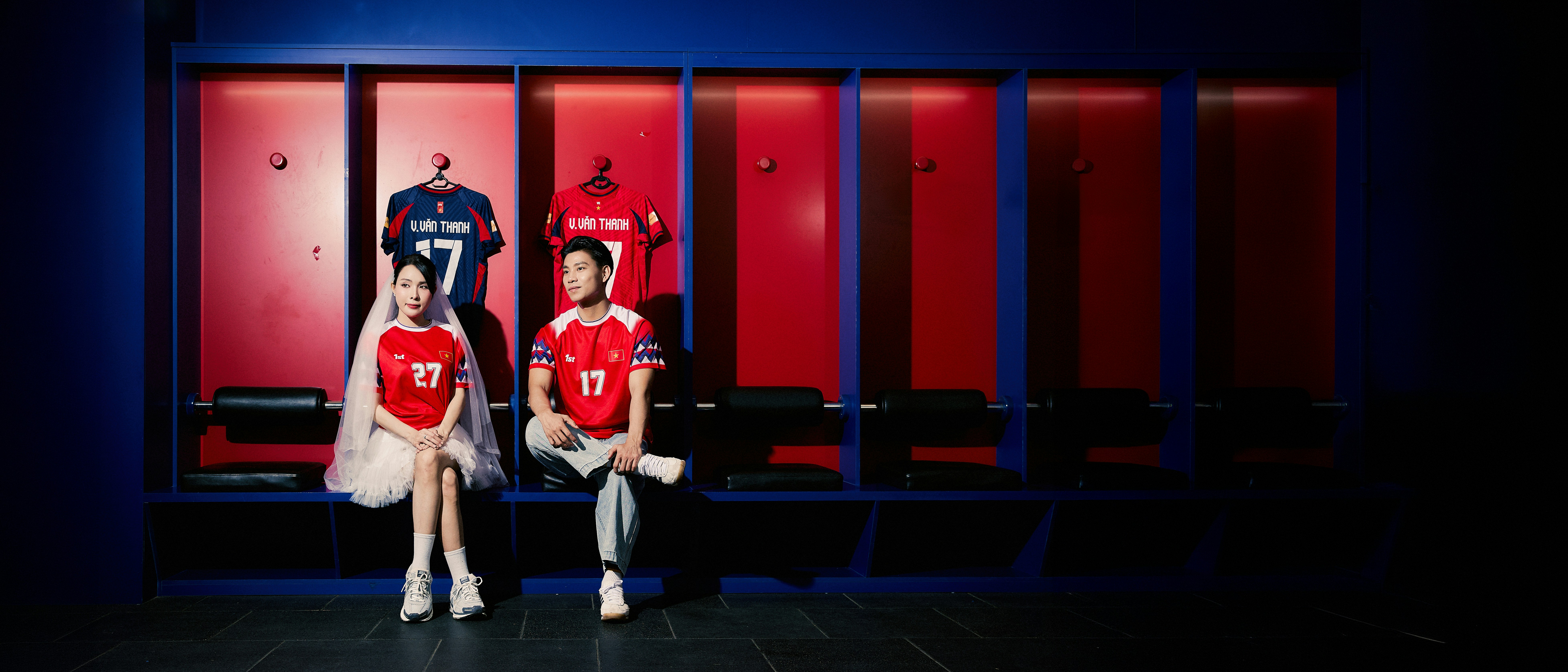 Benchside Jerseys: Quiet Moment in a Neon Locker Row