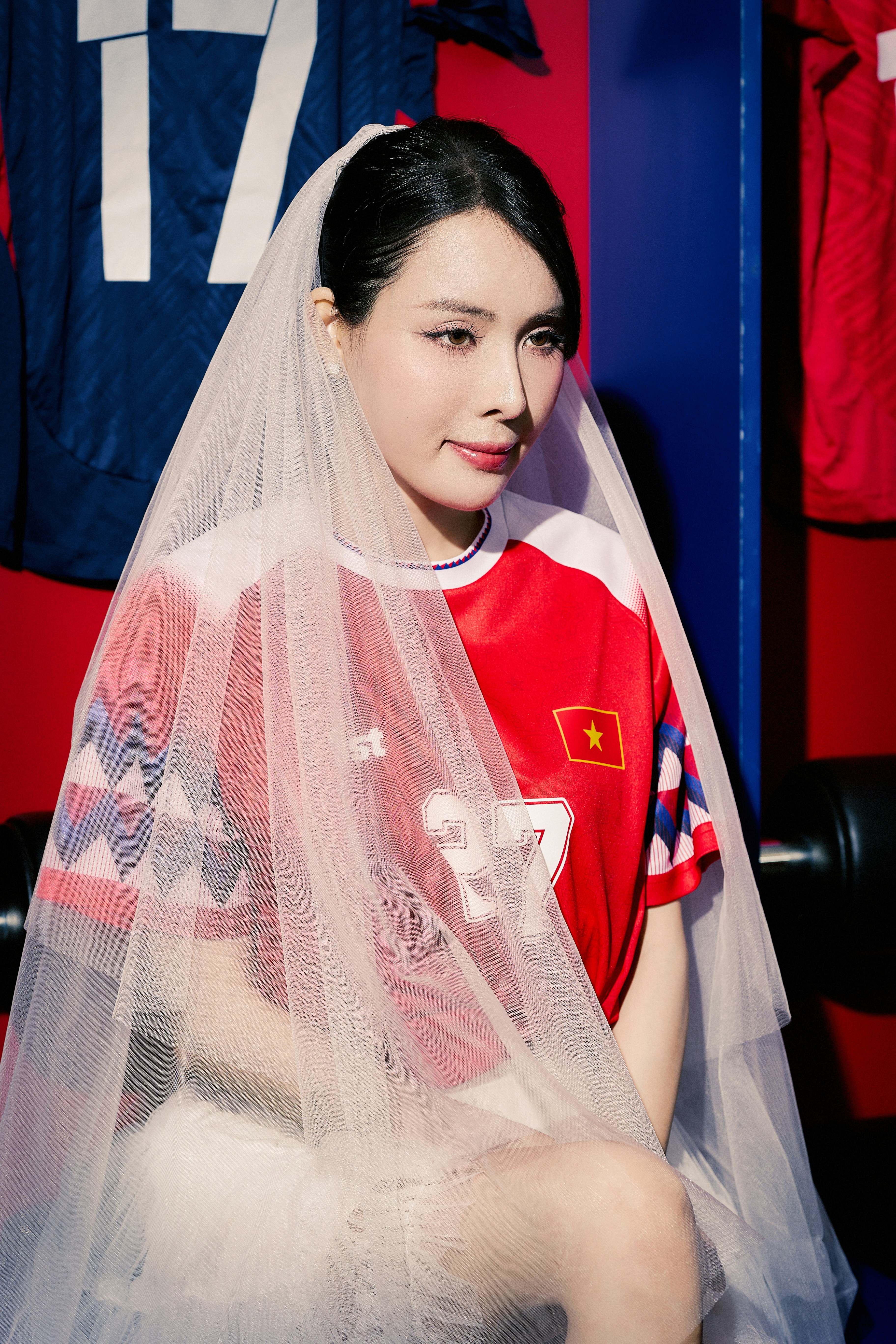 Veiled Confidence: Portrait of a Bride in Team Colors