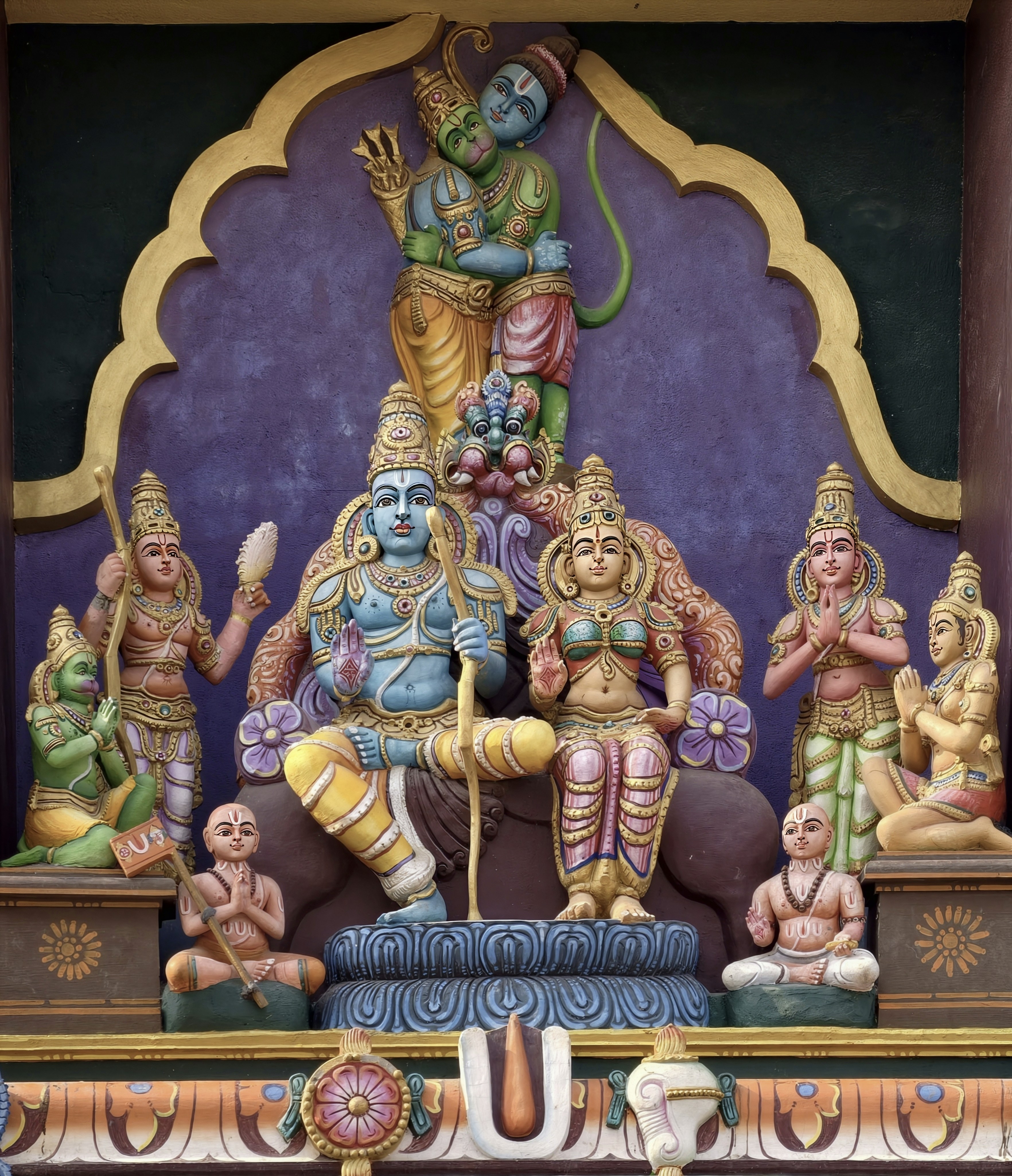 Divine Assembly: Central Blue God and Companions in Vibrant Shrine