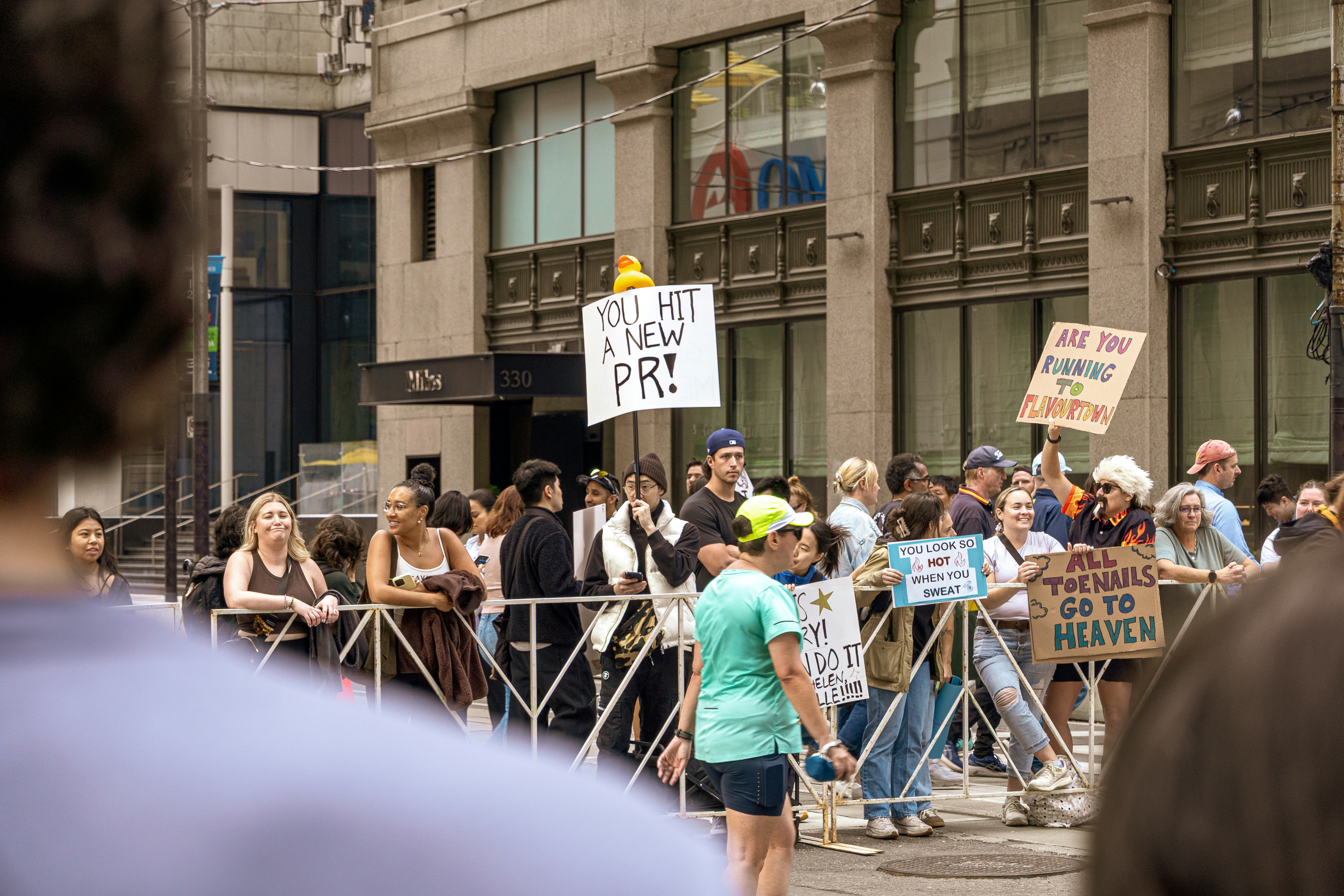 Protest Crowd at City Street Barrier
