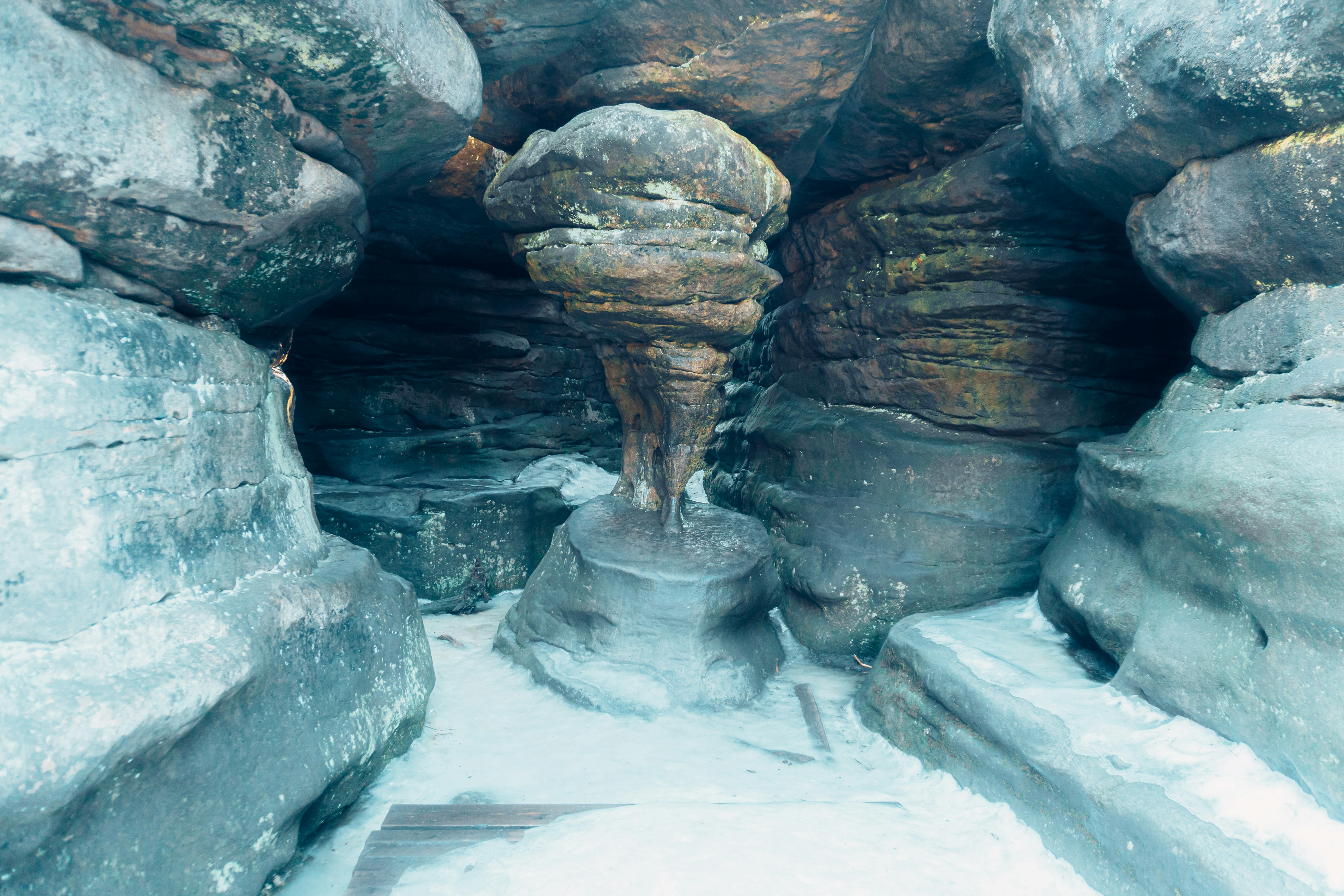 Weathered Archway Amid Frosted Cavity