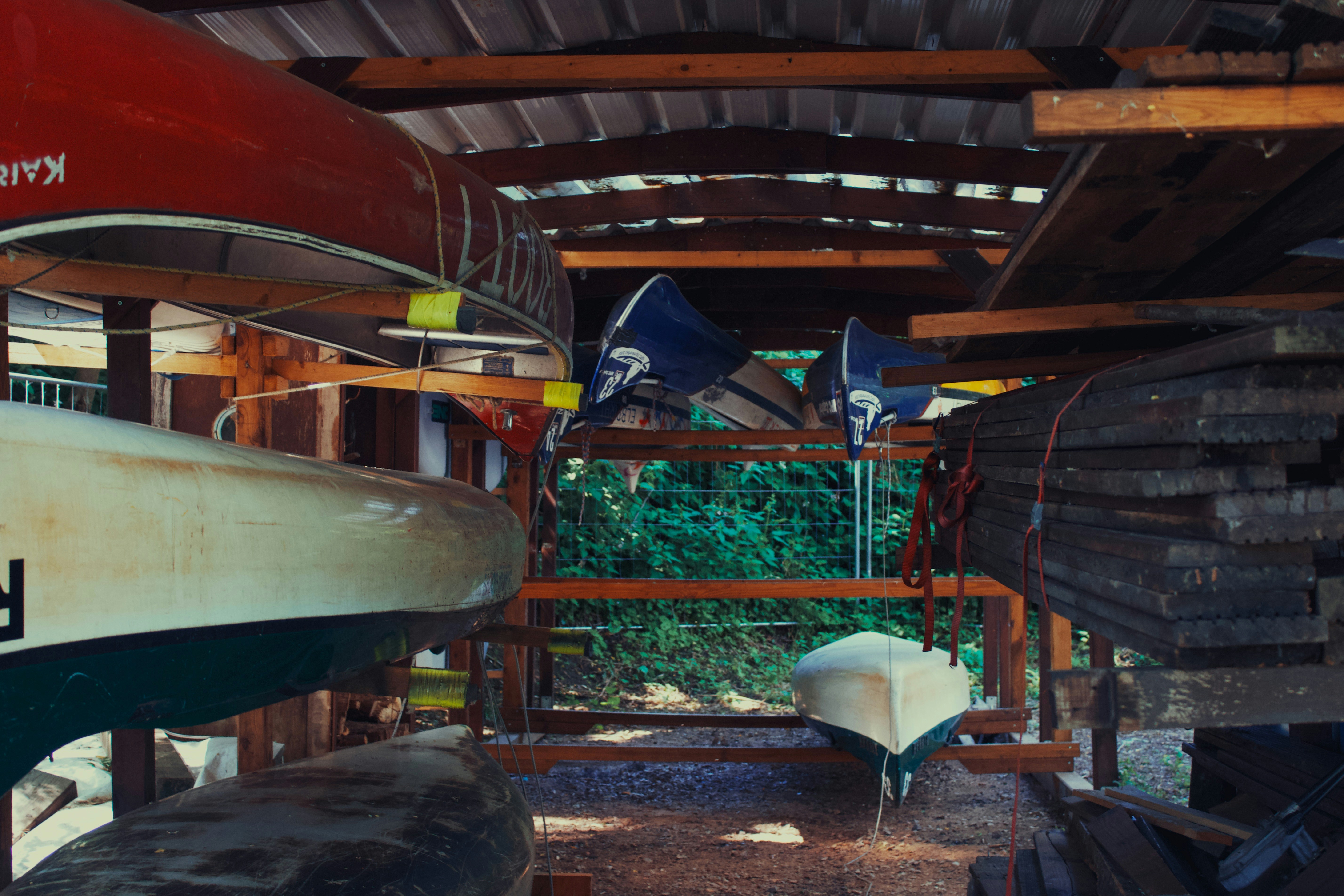 Sheltered Boats and Rowboats in a Wooden Boat Rack