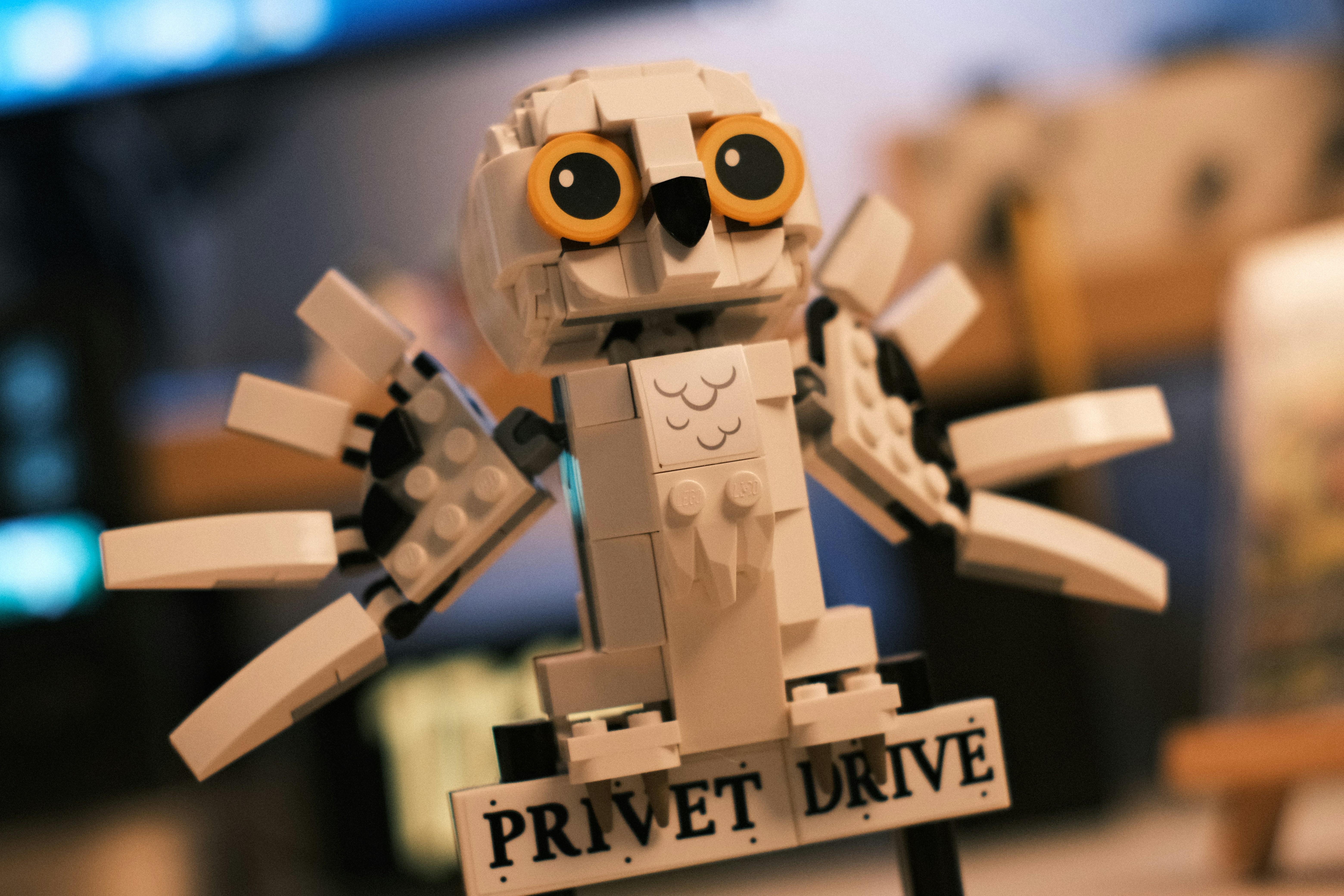 Whimsical Lego Owl on a Display Stand