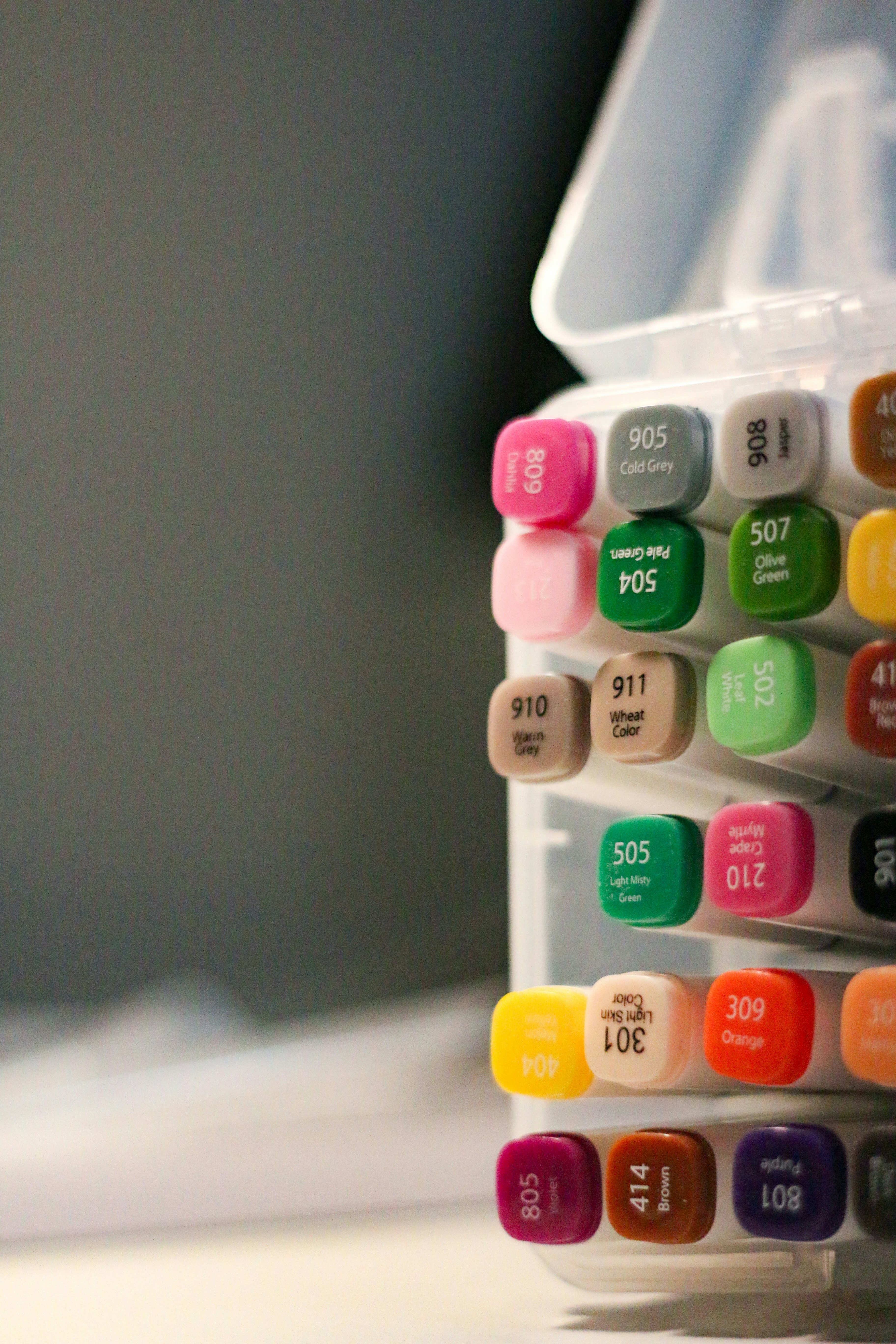 Vibrant Palette of Marker Caps in a Compact Case