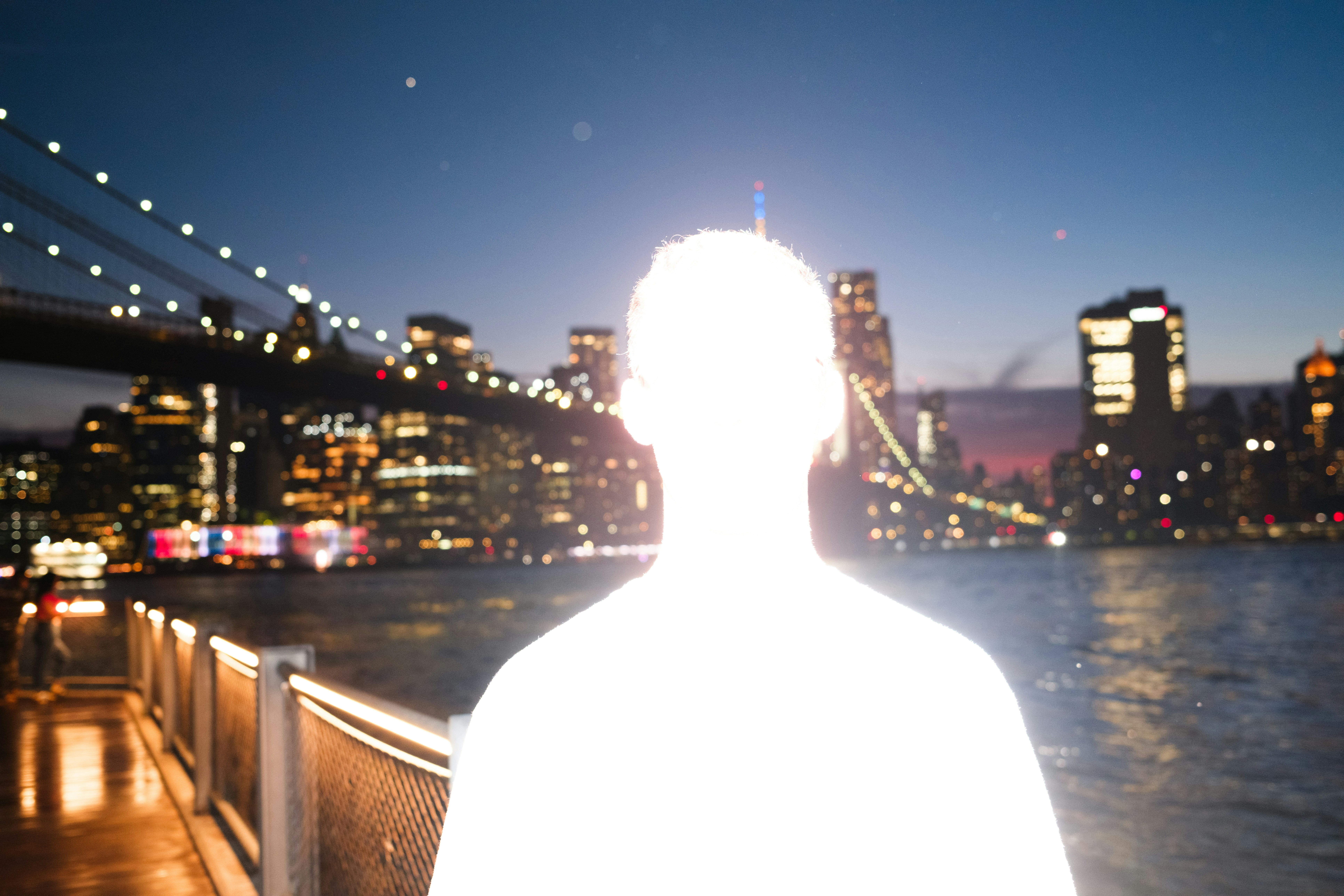 Ghost in the Skyline: Silhouette in Neon Harbor