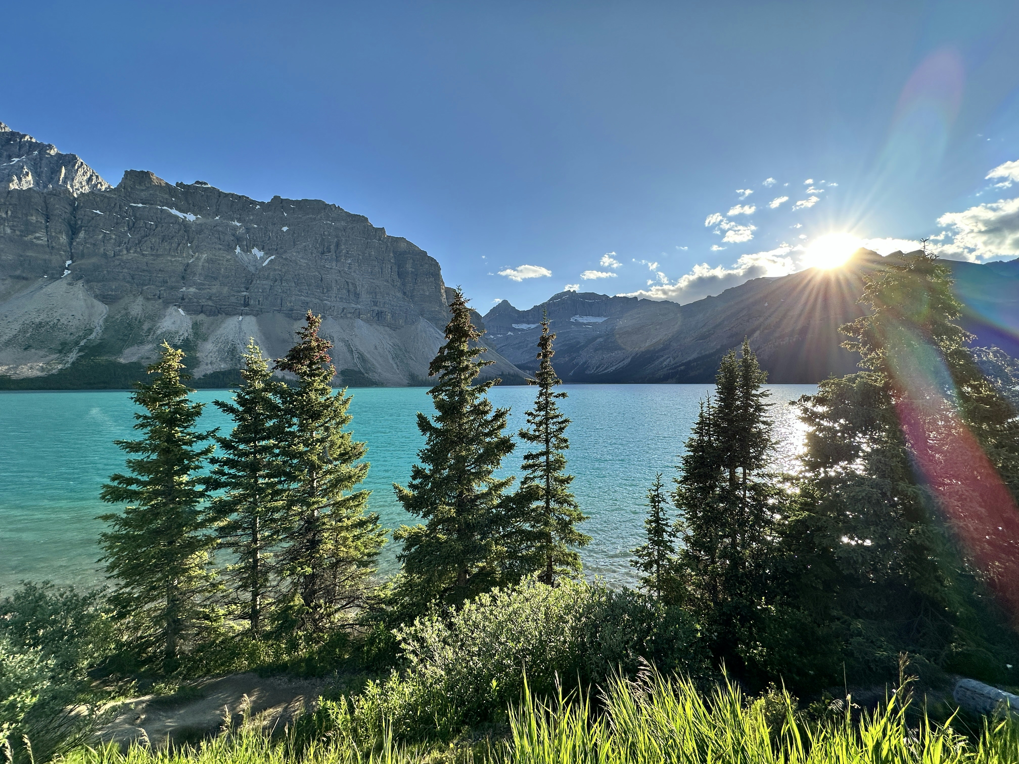 Sunlit Lake Vista Framed by Pines and Canyon Peaks