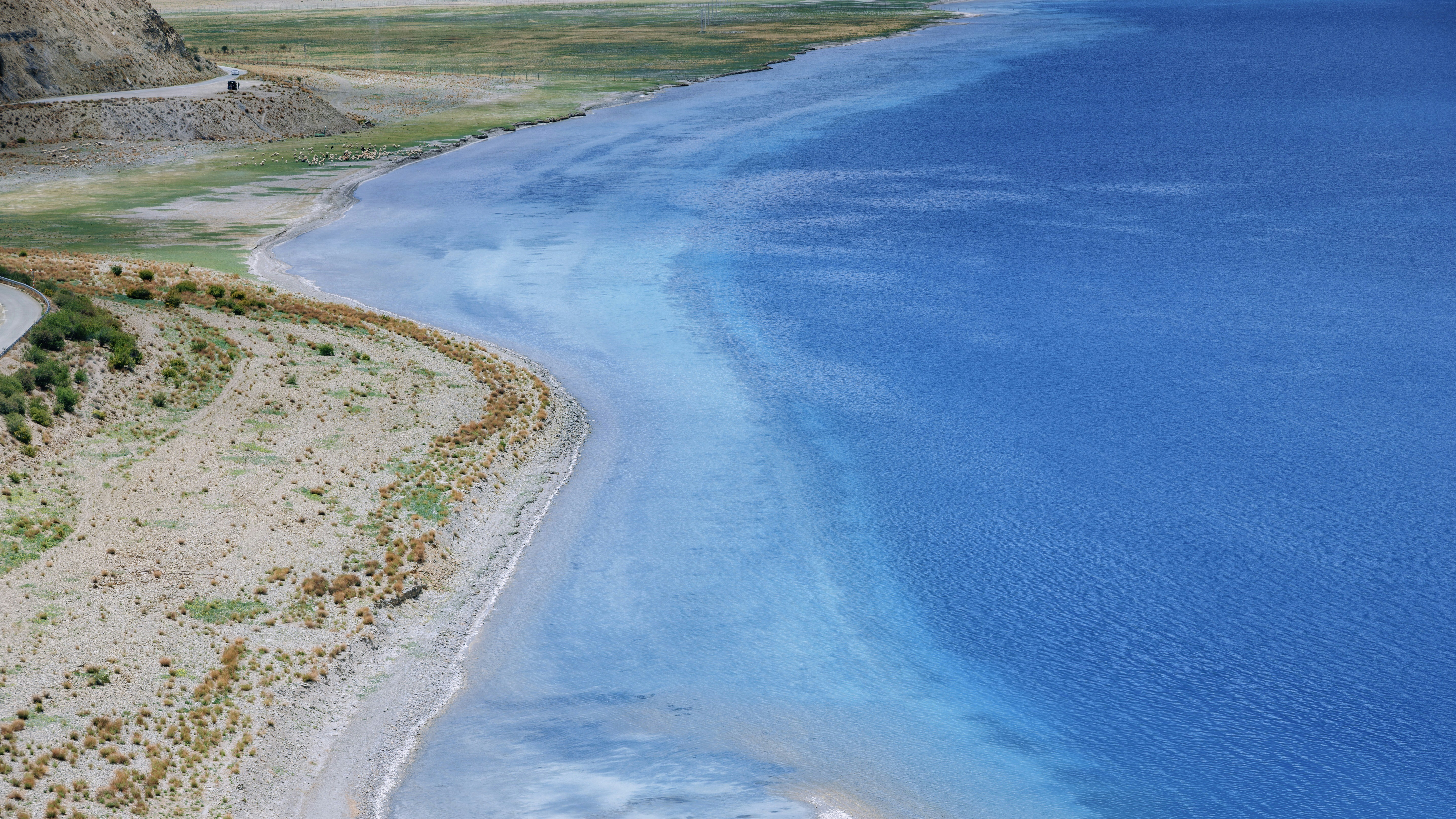 A Shimmering Shoreline: Where Sky Meets Sea in Vivid Blue