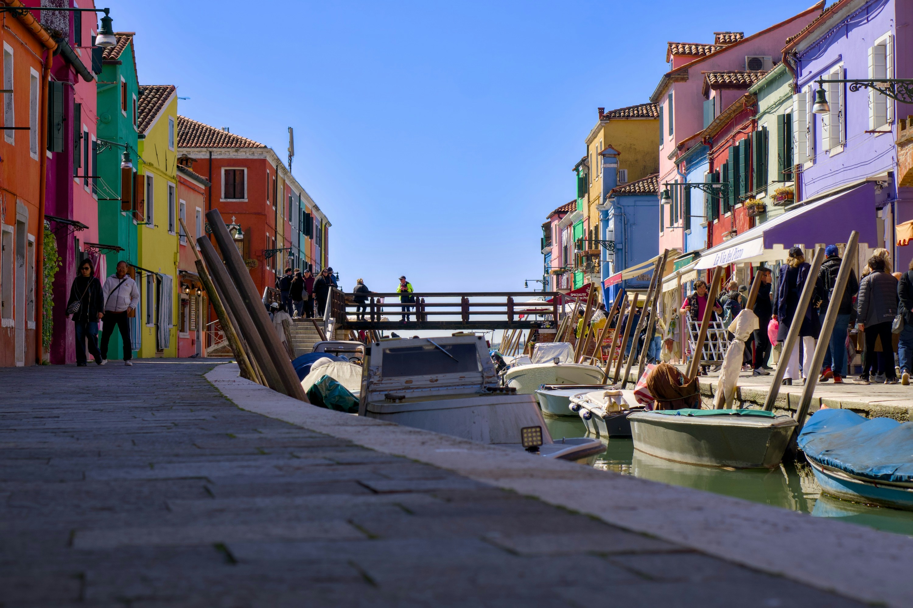 Colorful Canal Promenade under a Bright Sky
