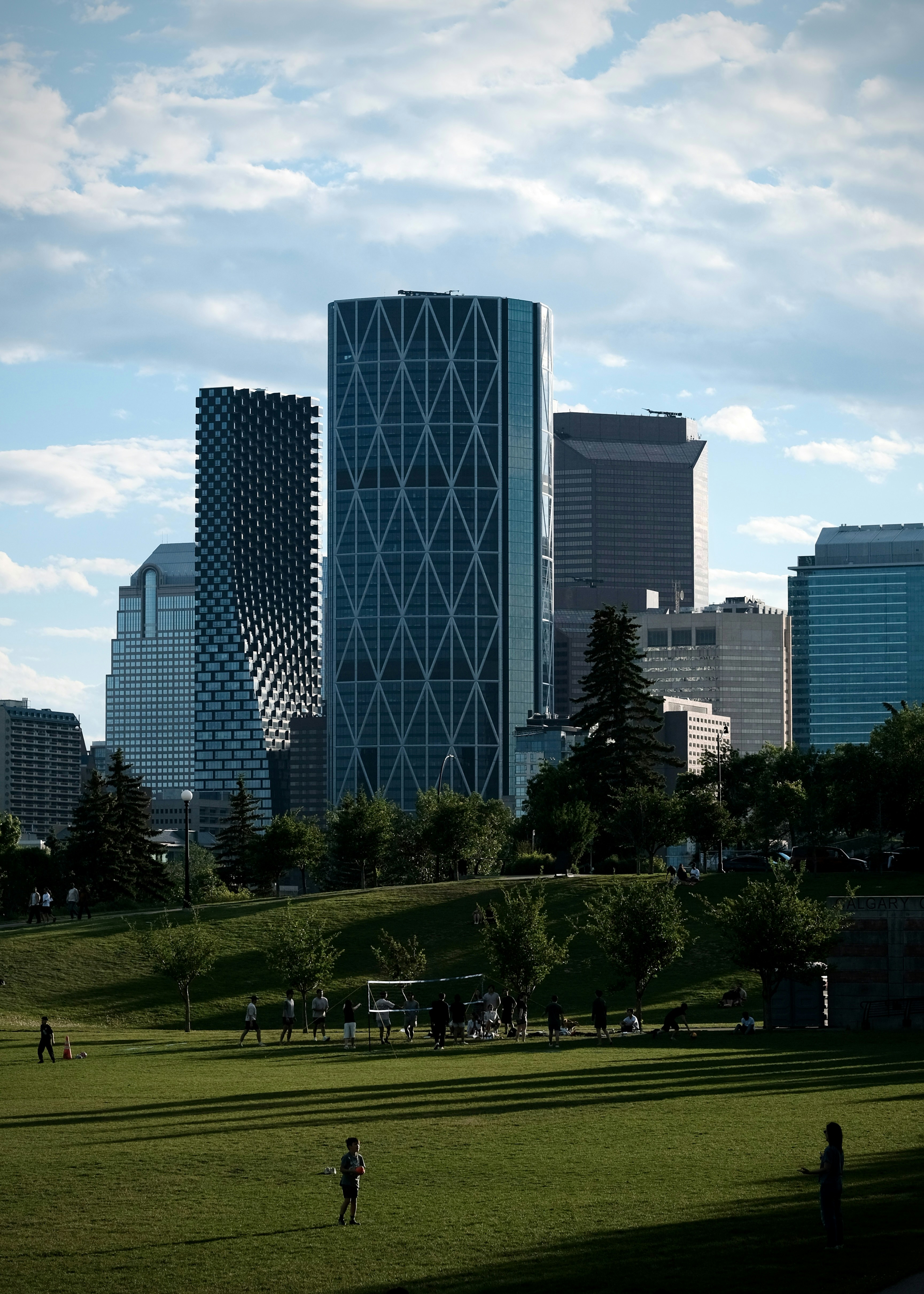 City Skyline Over a Sunlit Park