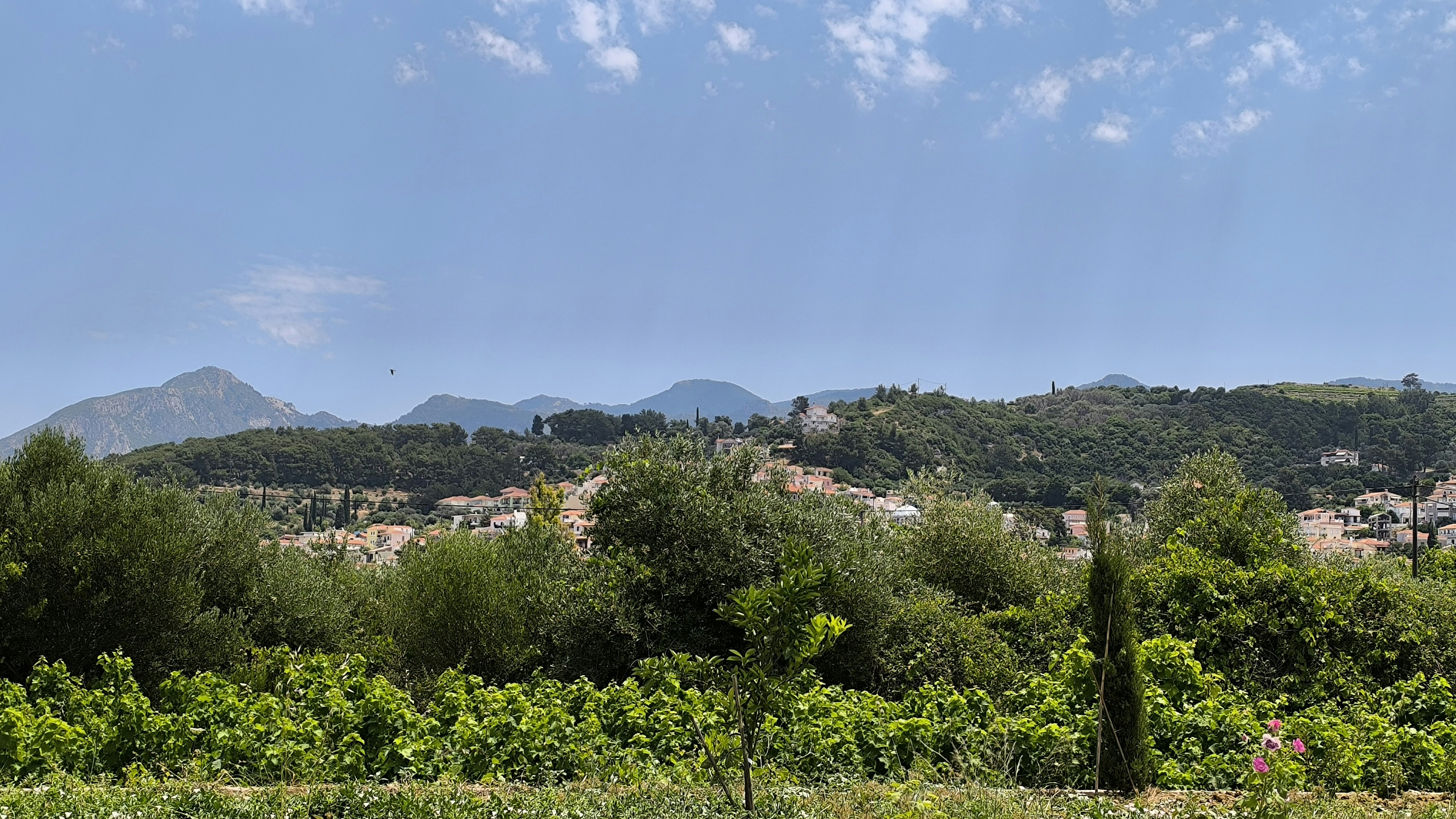 Hilltop Village Beneath a Clear Mediterranean Sky