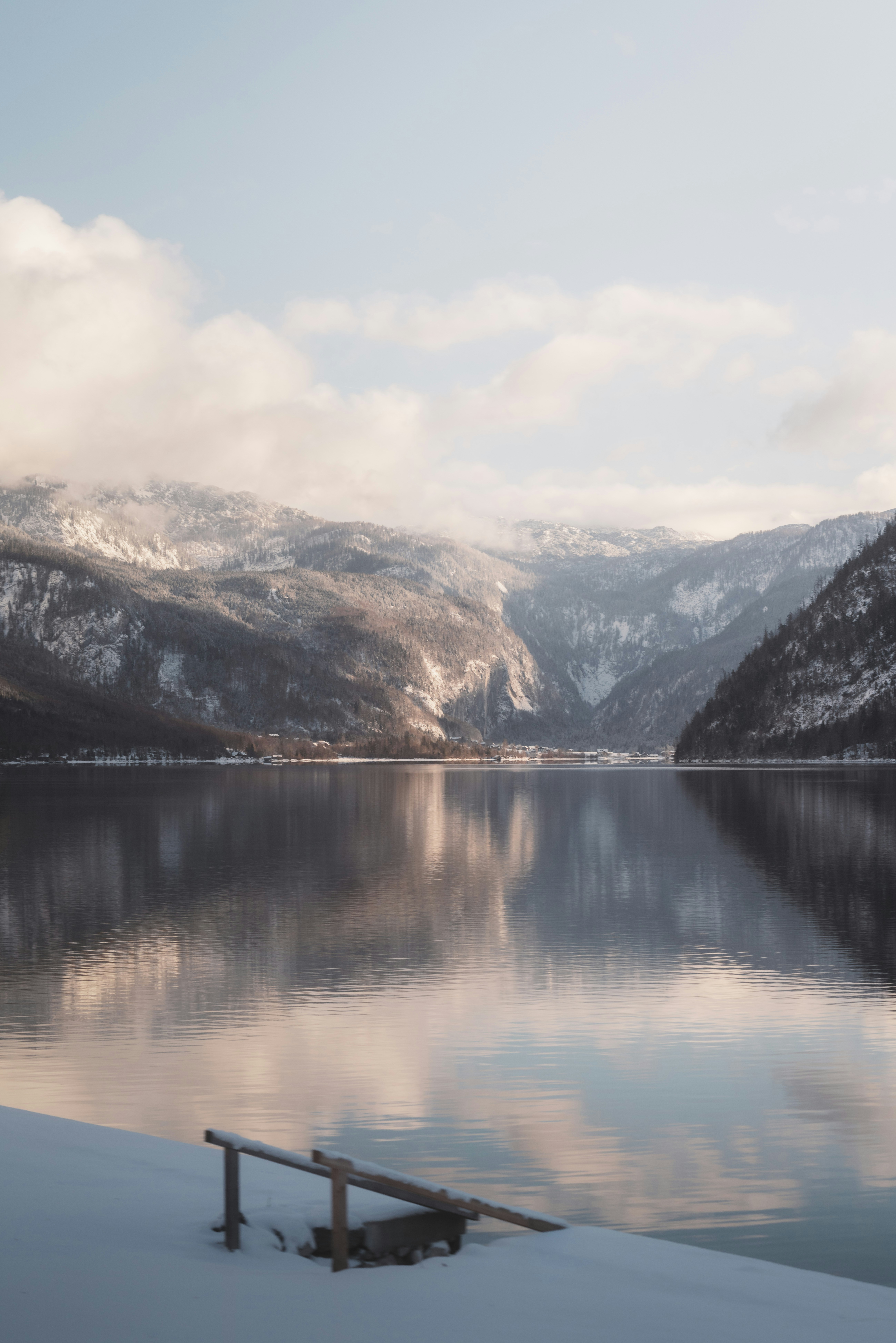 Snowbound Fjord Panorama: Quiet Lake at Dusk