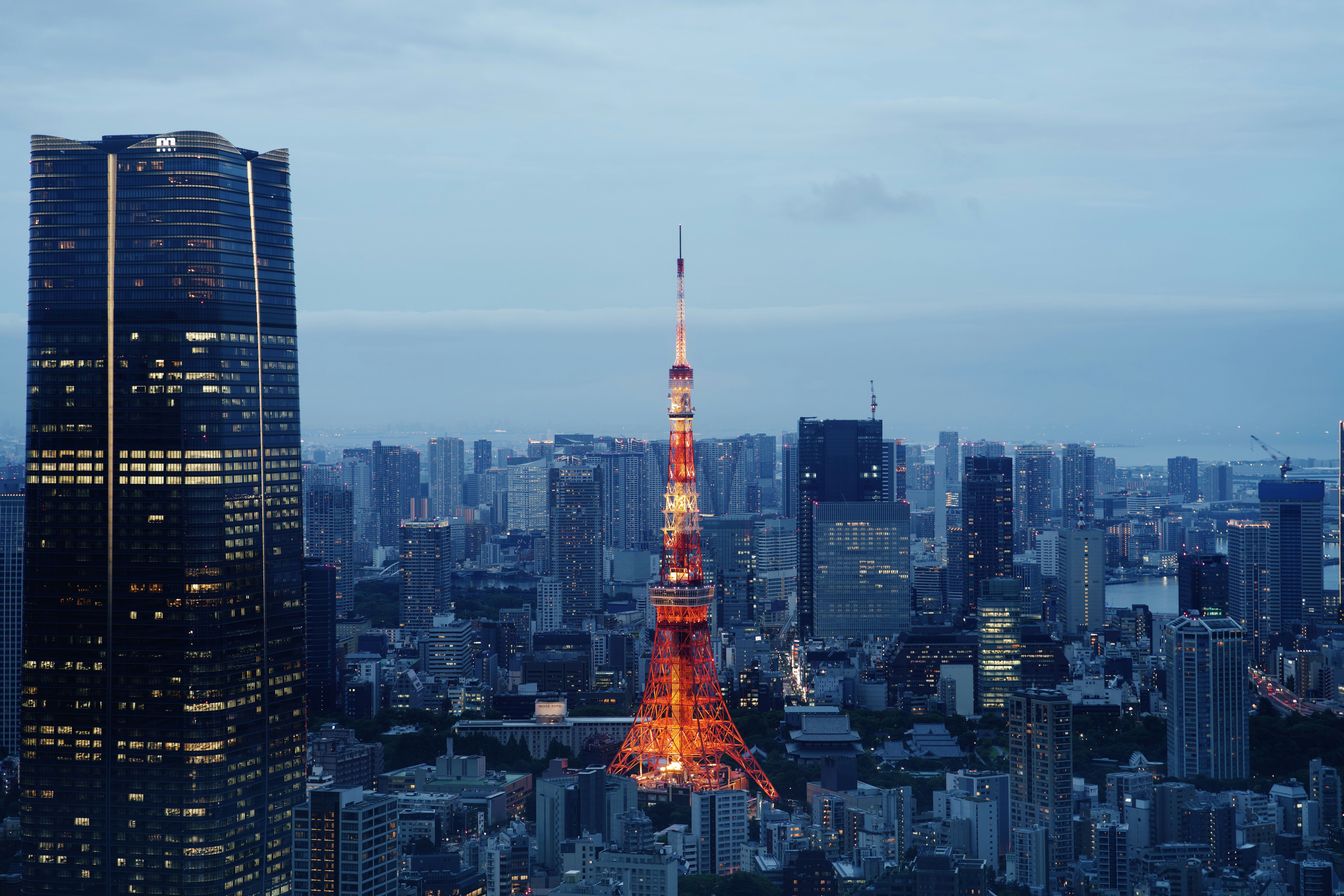 Tower Fire and City Glow: Tokyo Skyline at Dusk