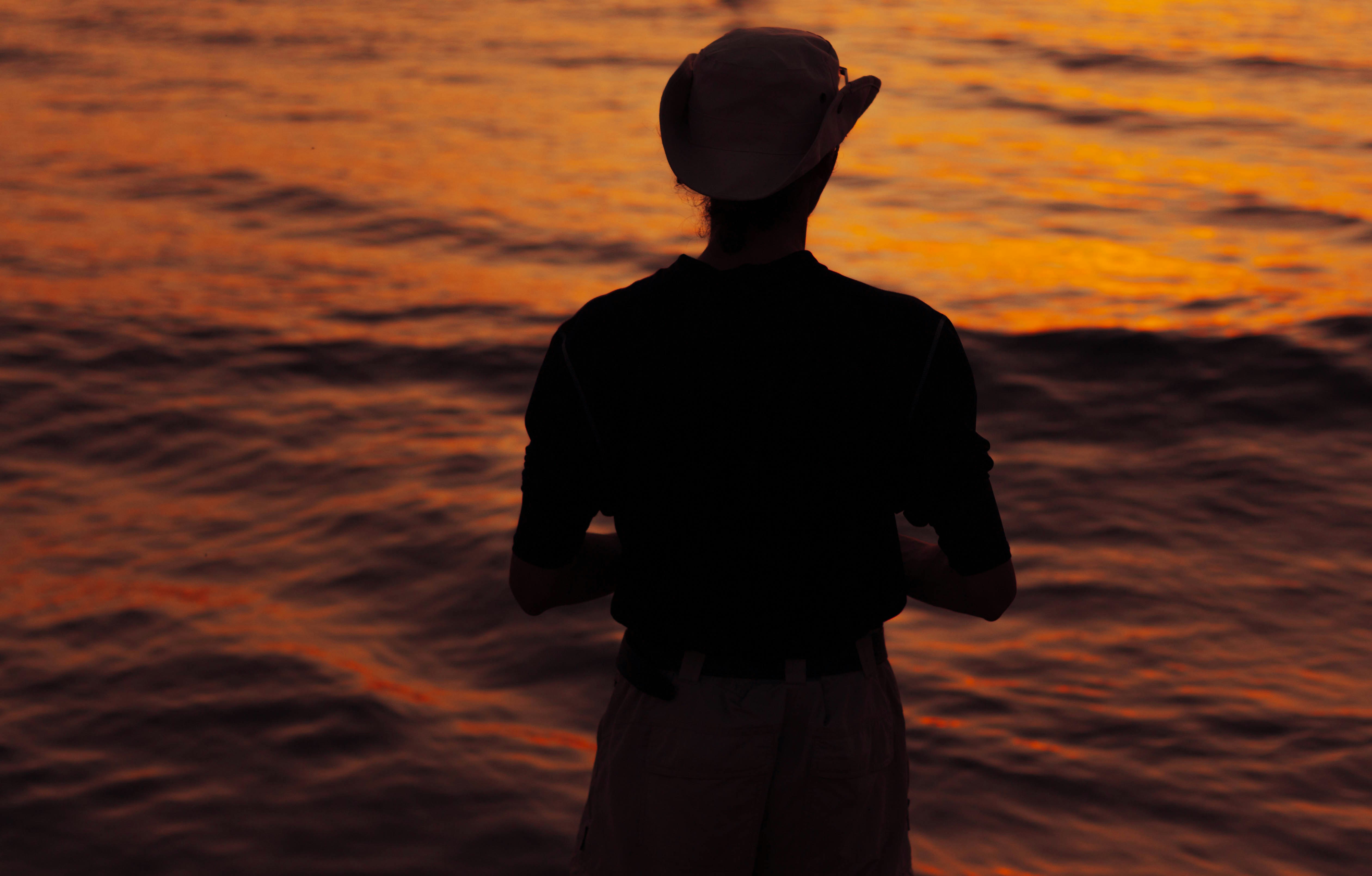 Silhouette at Dusk: A Lone Figure meets the Horizon