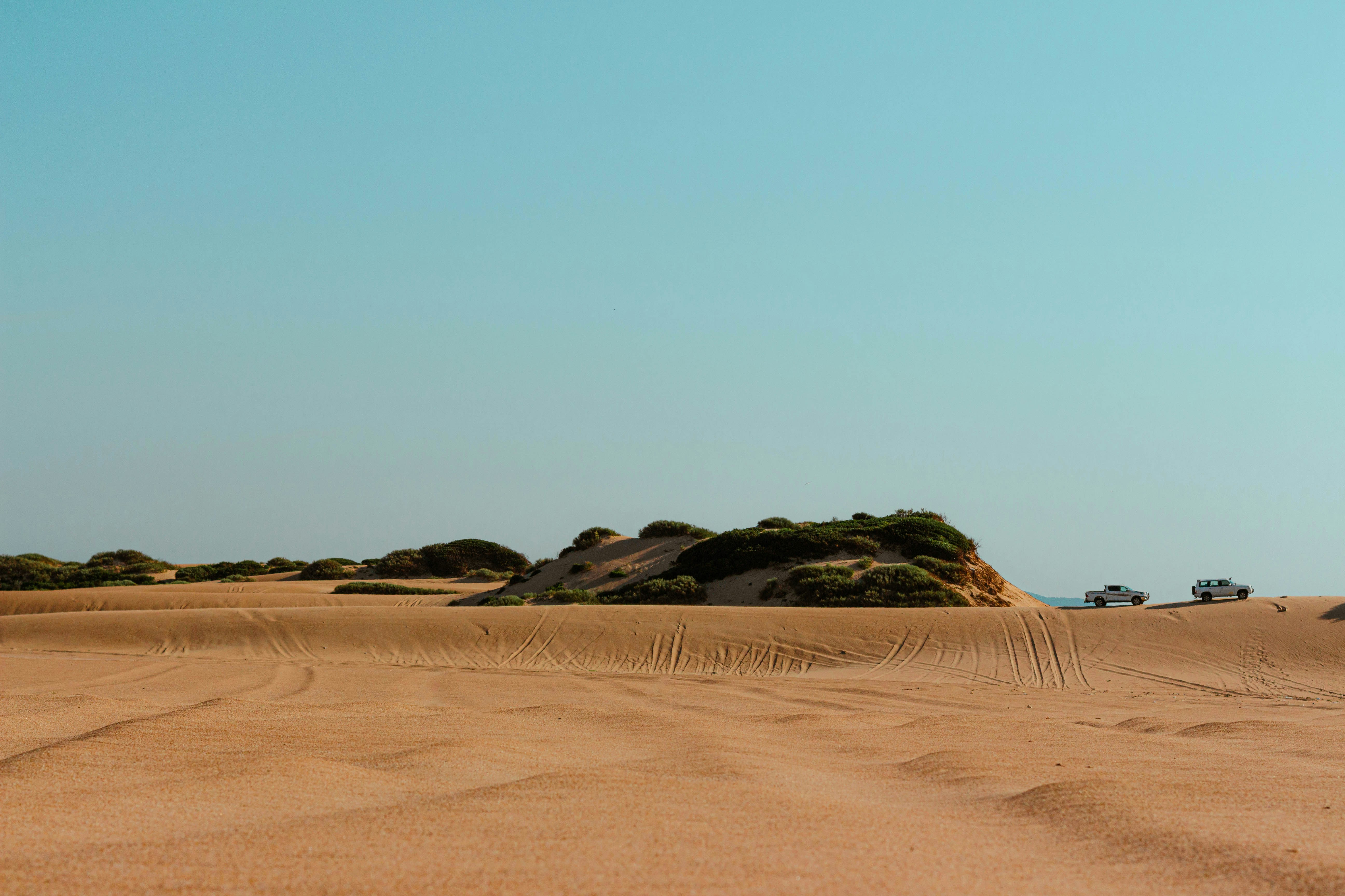 Echoes of Dune: Wind-Curved Sands and Distant Rovers