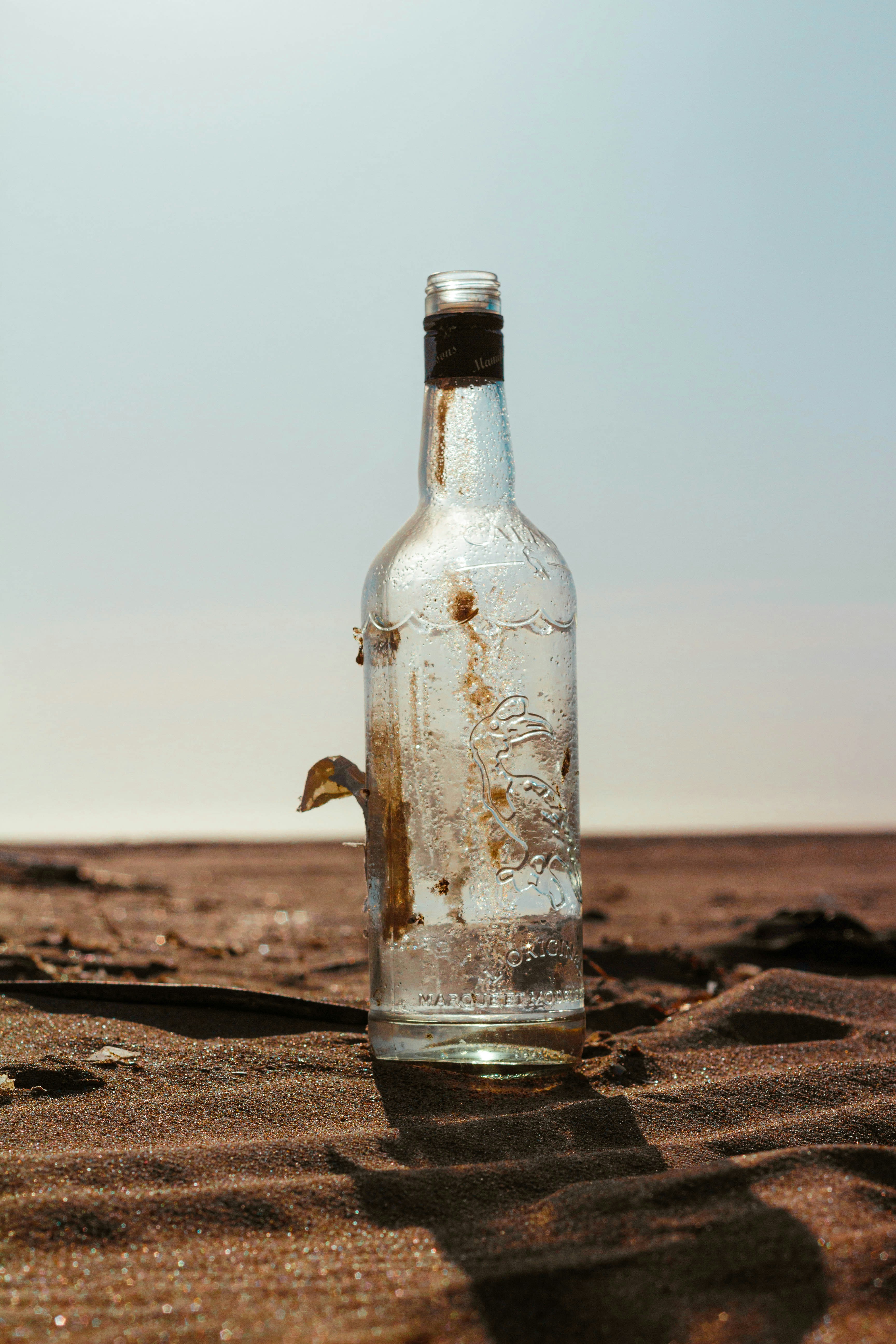 Lonely Bottle on Desert Shoreline