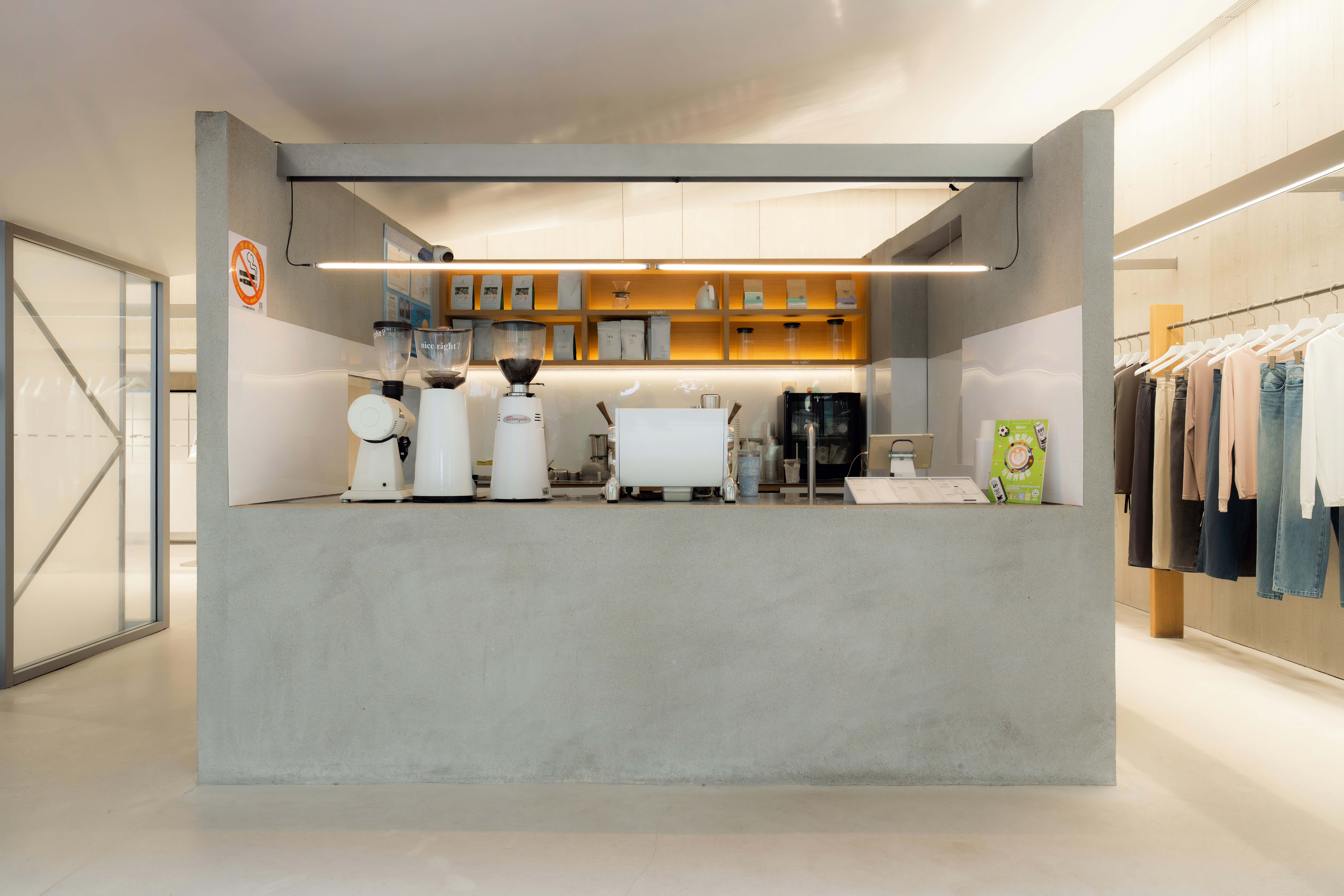 Minimalist Café Counter in Softly Lit Studio