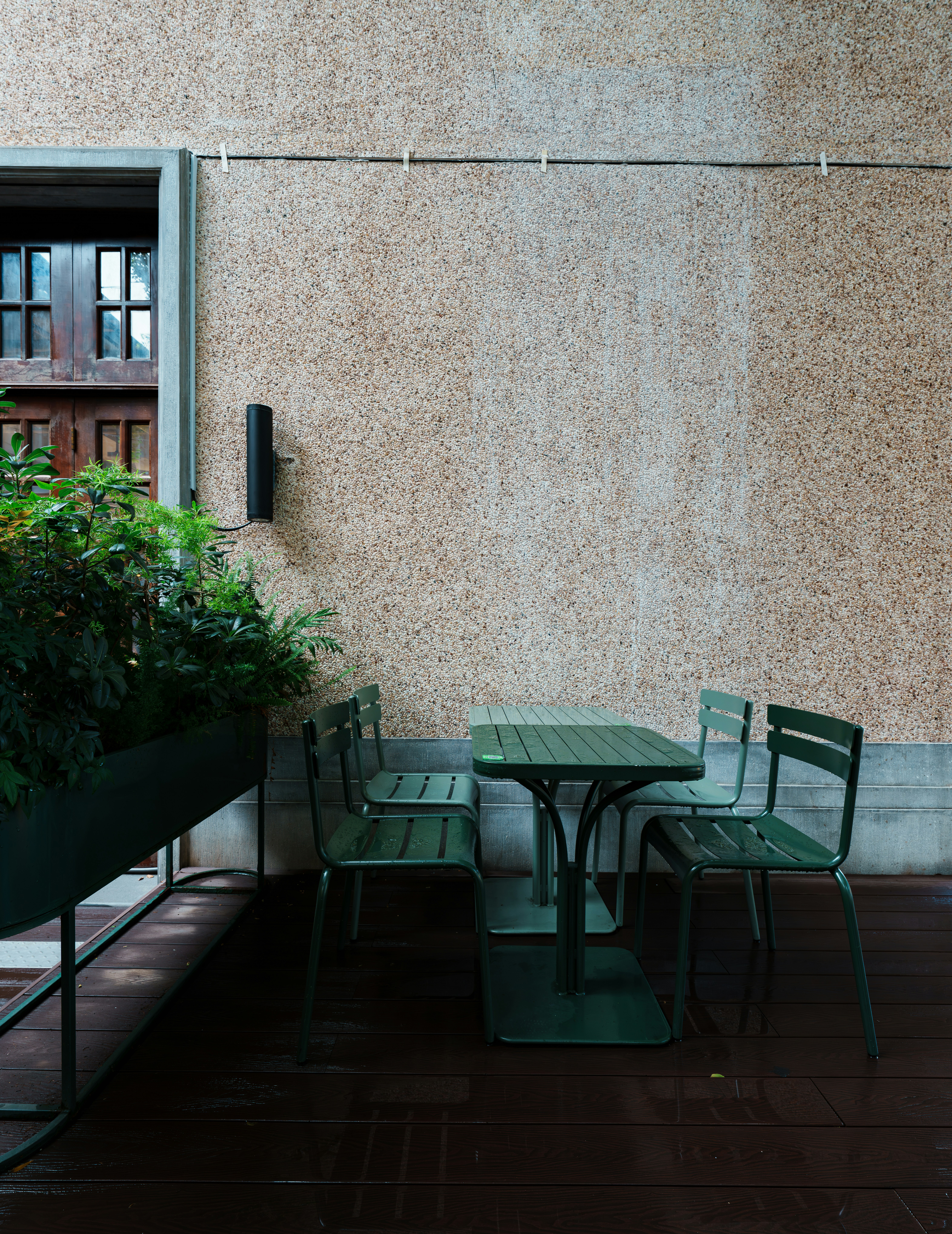 Empty Green Table Scatter: An Urban Terrace Plein Air