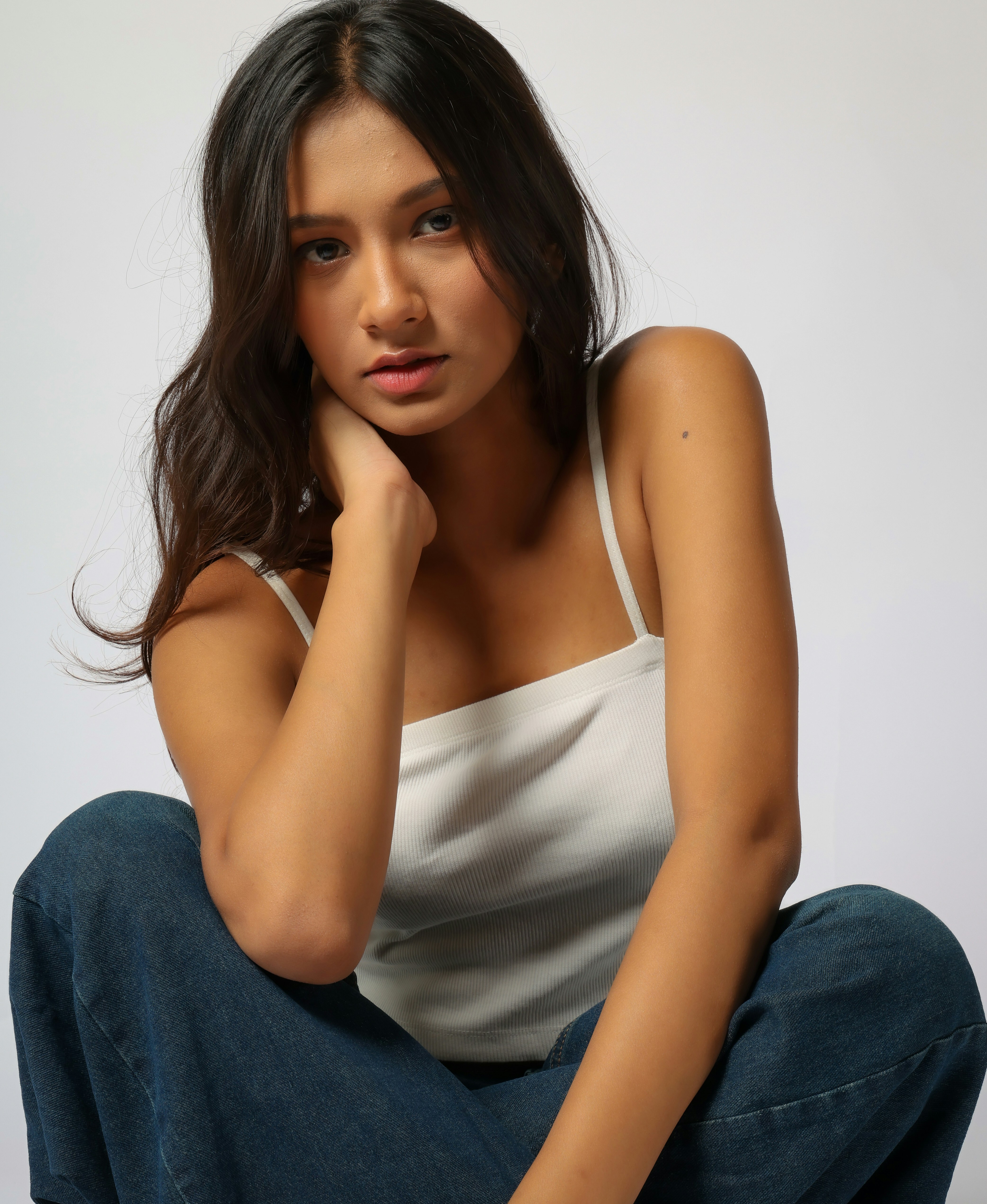 Quiet Introspection in Denim and White
