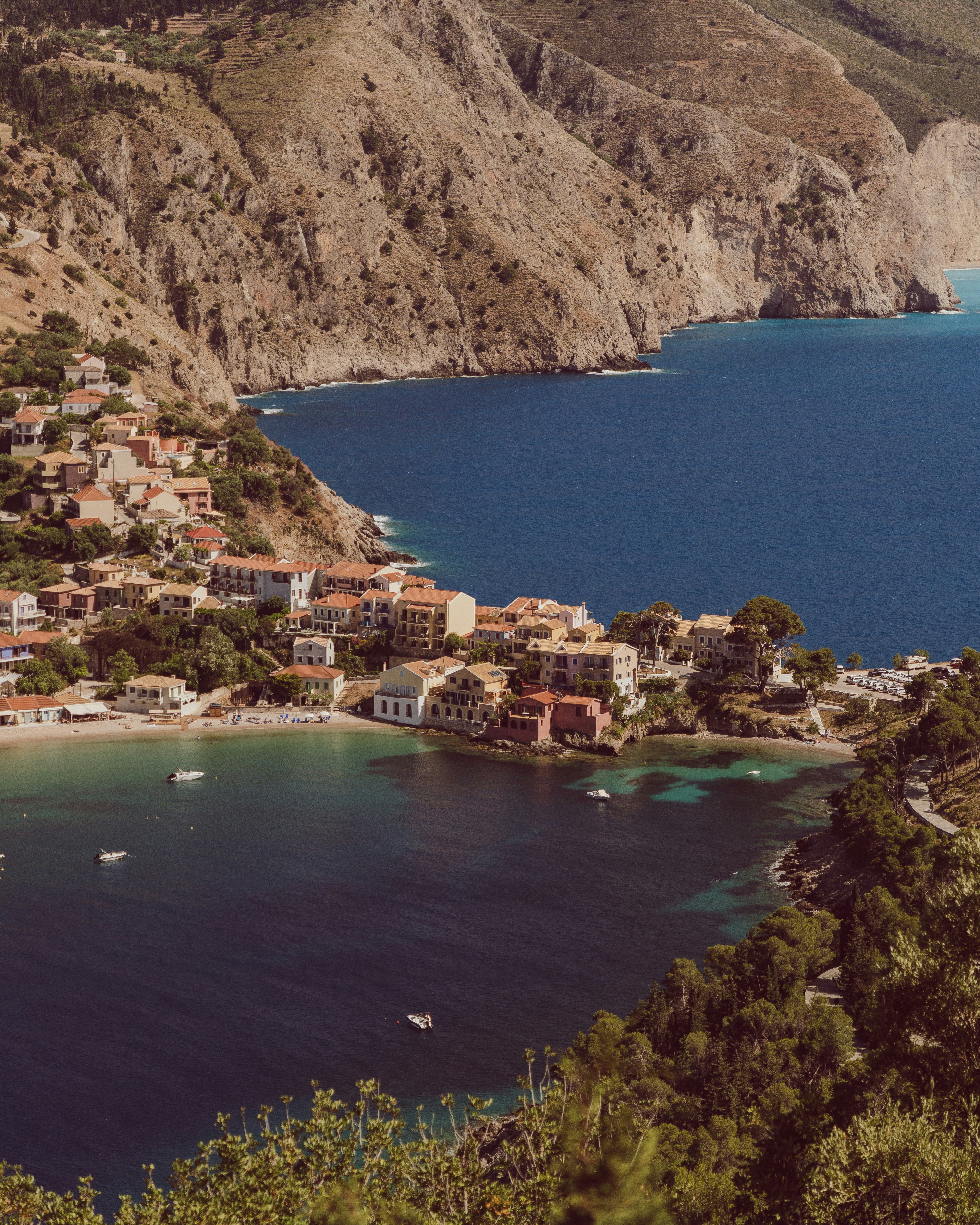 Coastal Village Nestled Between Cliff and Sea