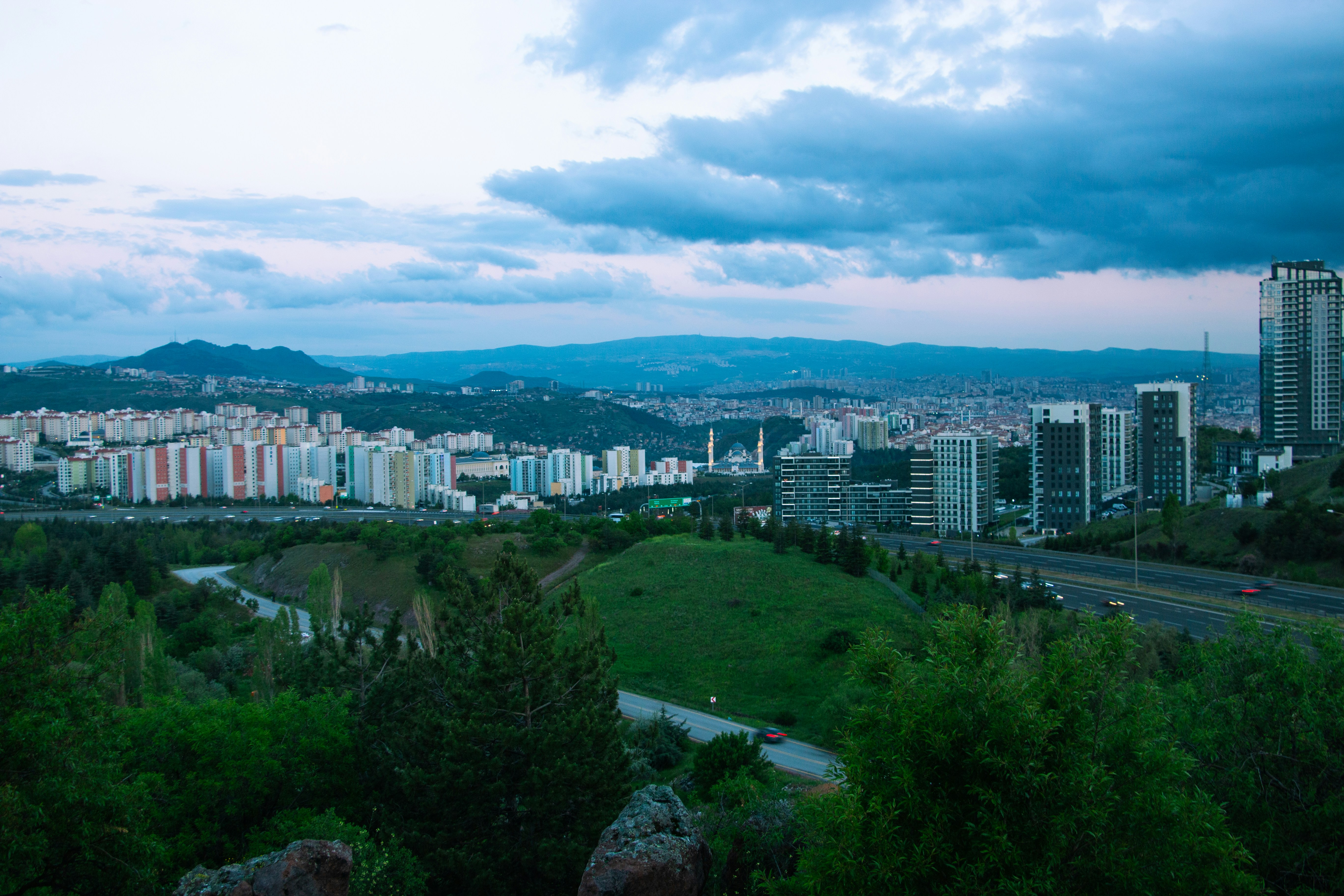 Coastal Valley Overlook: City Blocks Beneath a Wide Sky