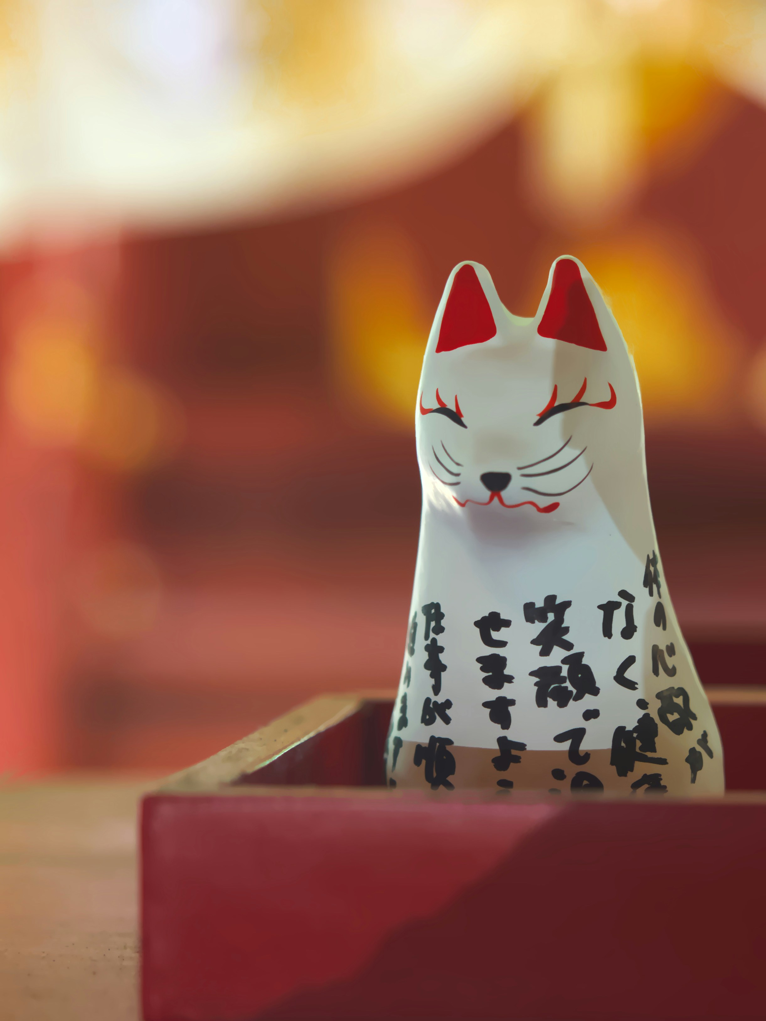 Whispering Maneki Cat in a Blurred Shrine of Warm Light