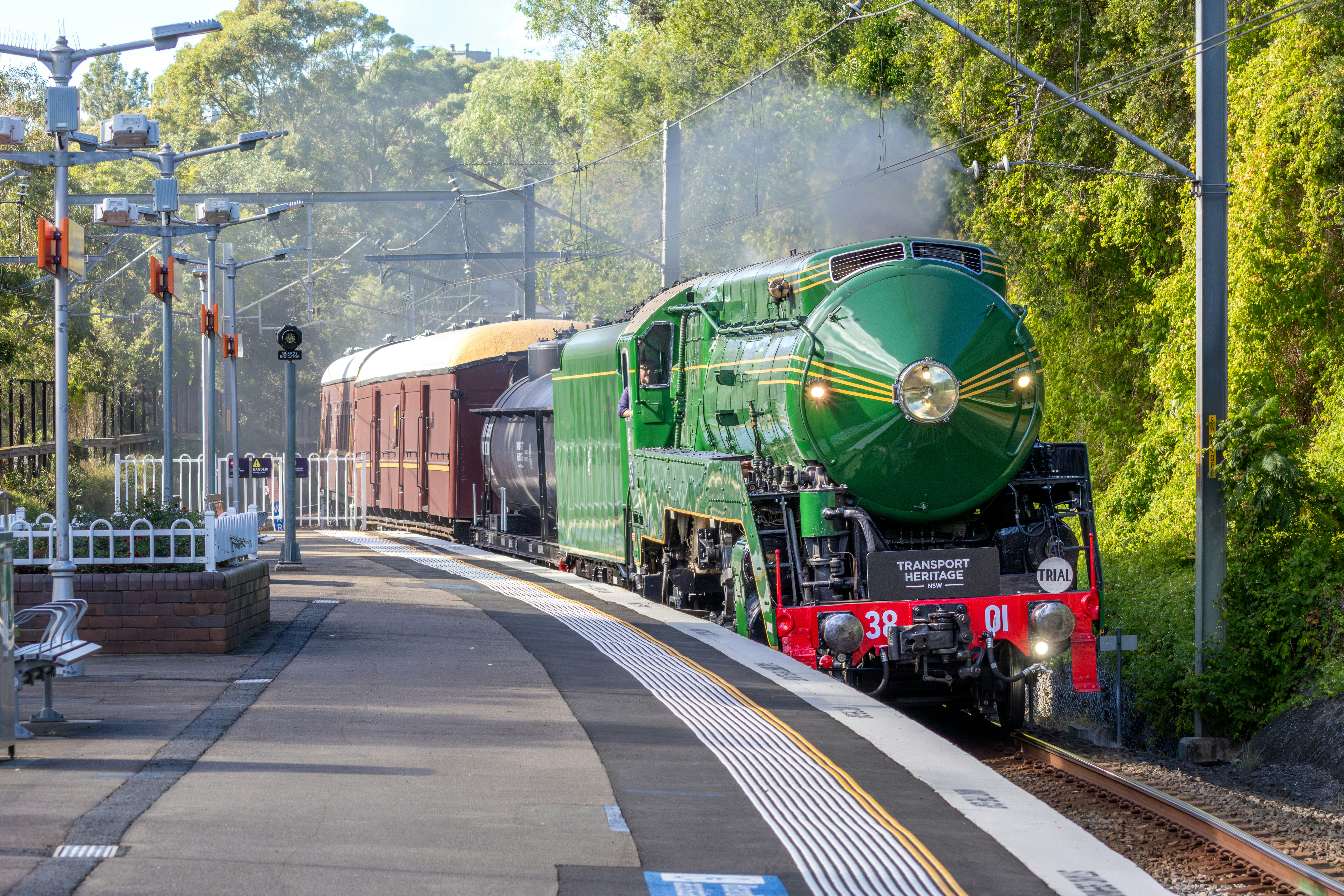 Emerald Locomotive on a Midnight-Blue Track