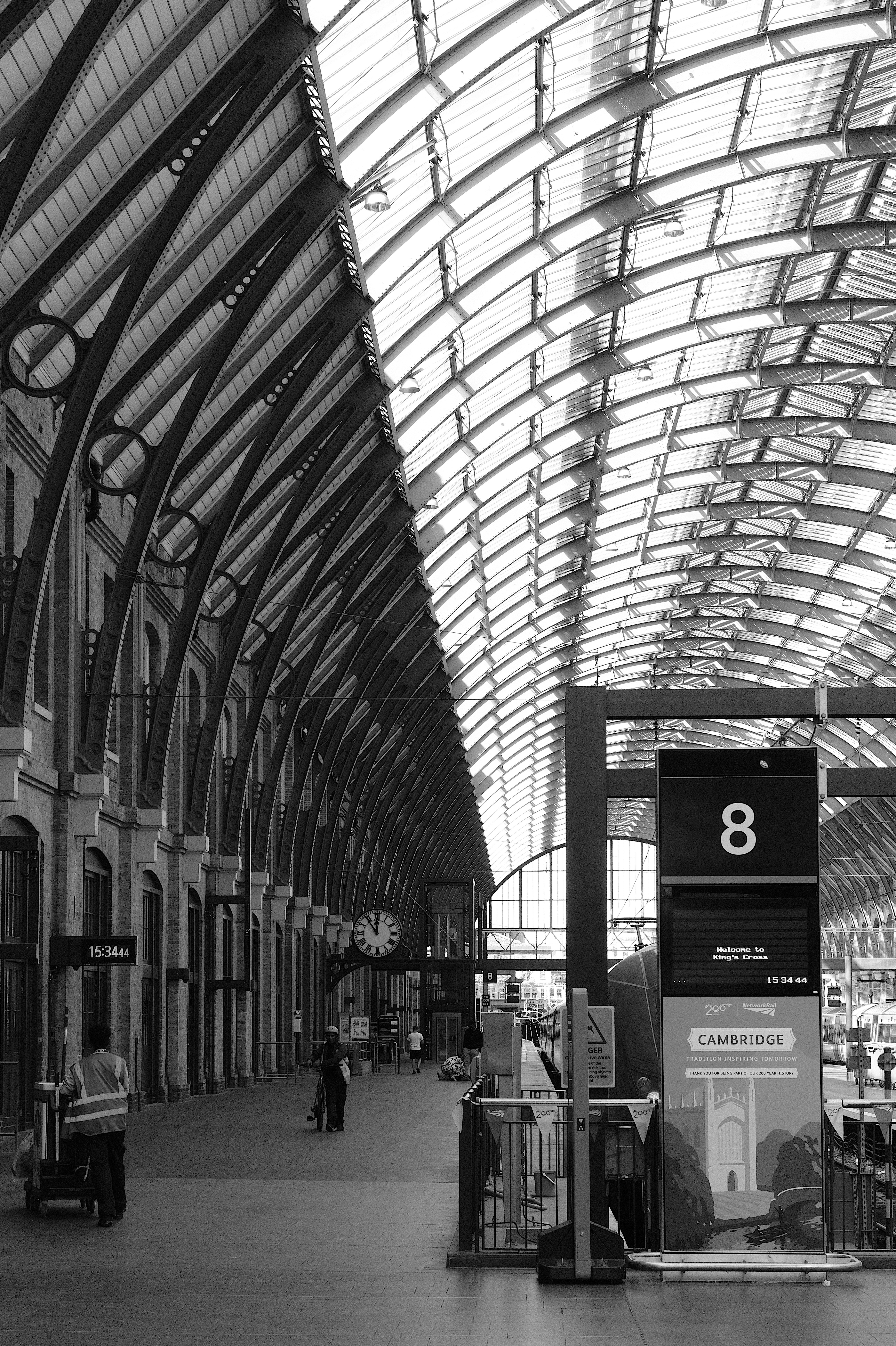 Platform 8 at Cambridge Station: Steel Arches and Sunlit Vaults
