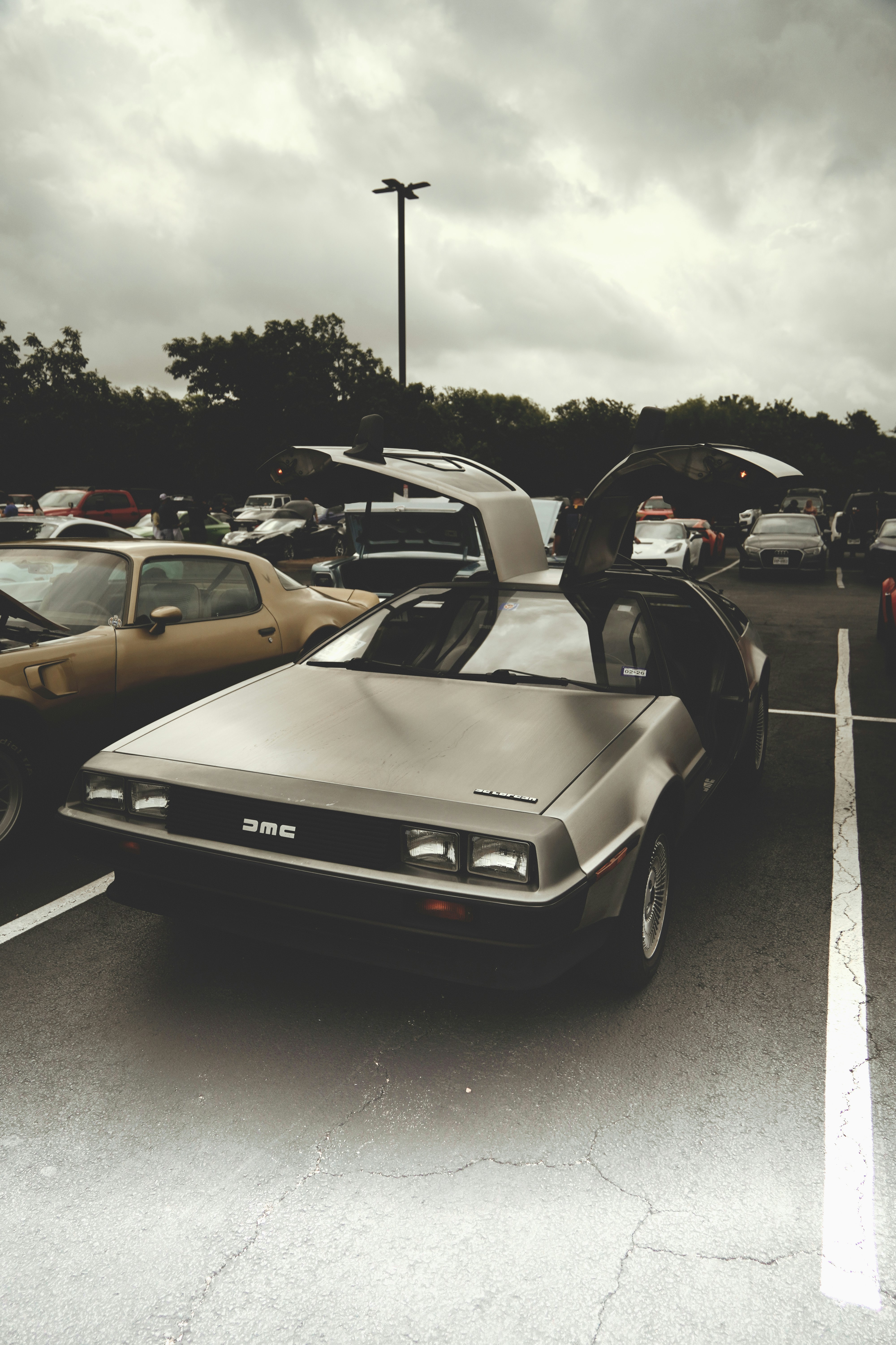 DeLorean at Dusk: Stainless Steel in a Car Meet