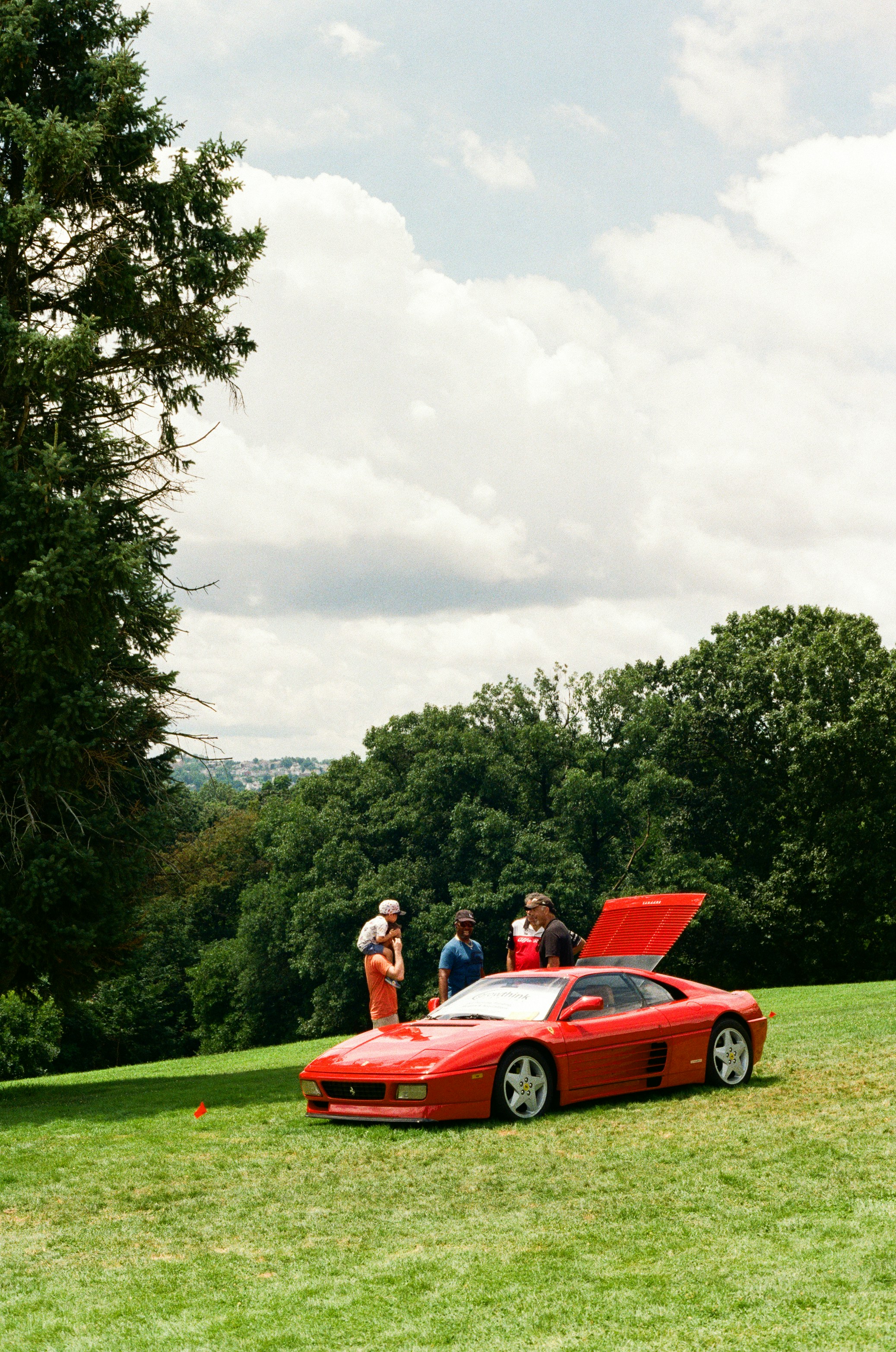 Red Italian Stallion at the Park: A Quiet Car Show