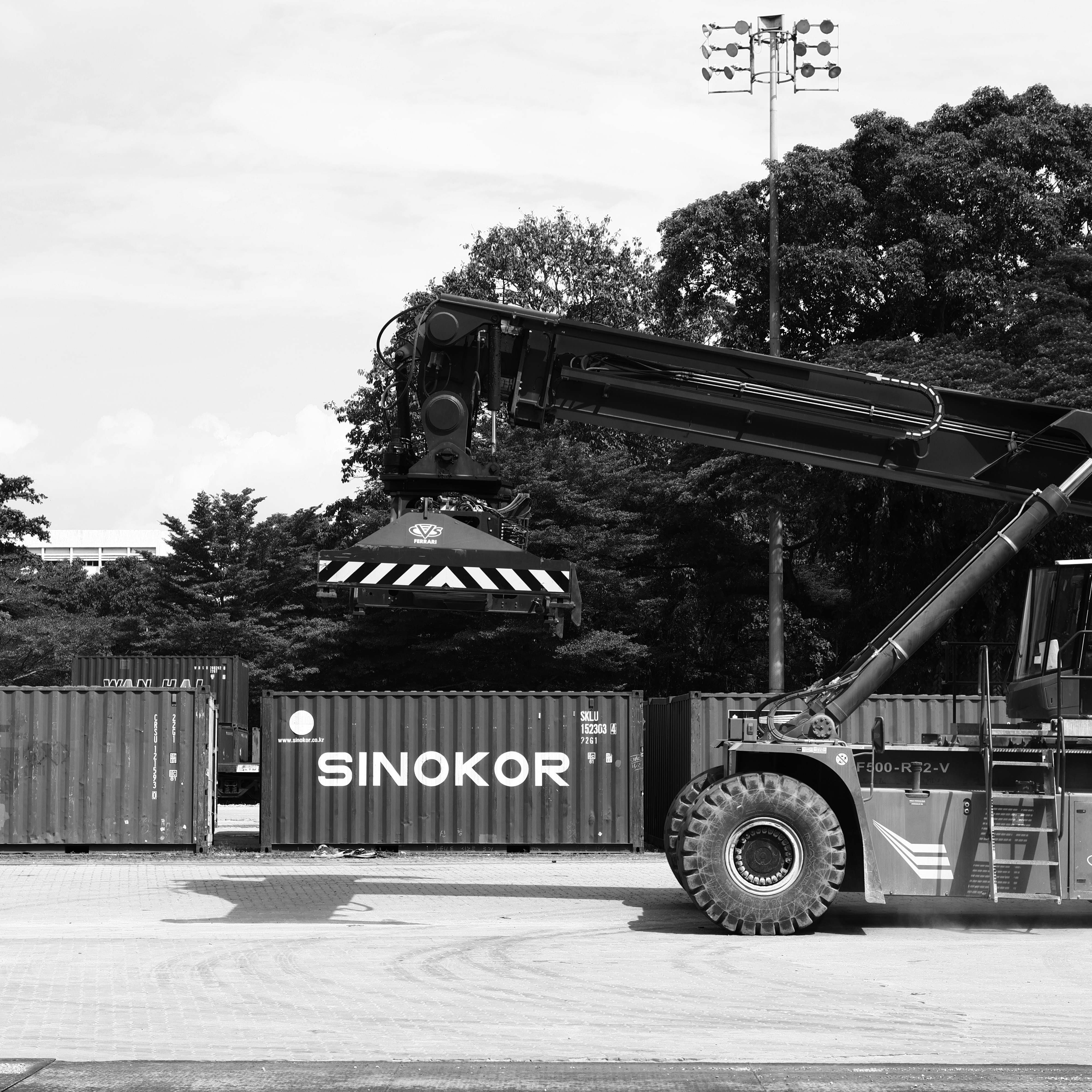 Crane and Shipping Yard in Monochrome Moment