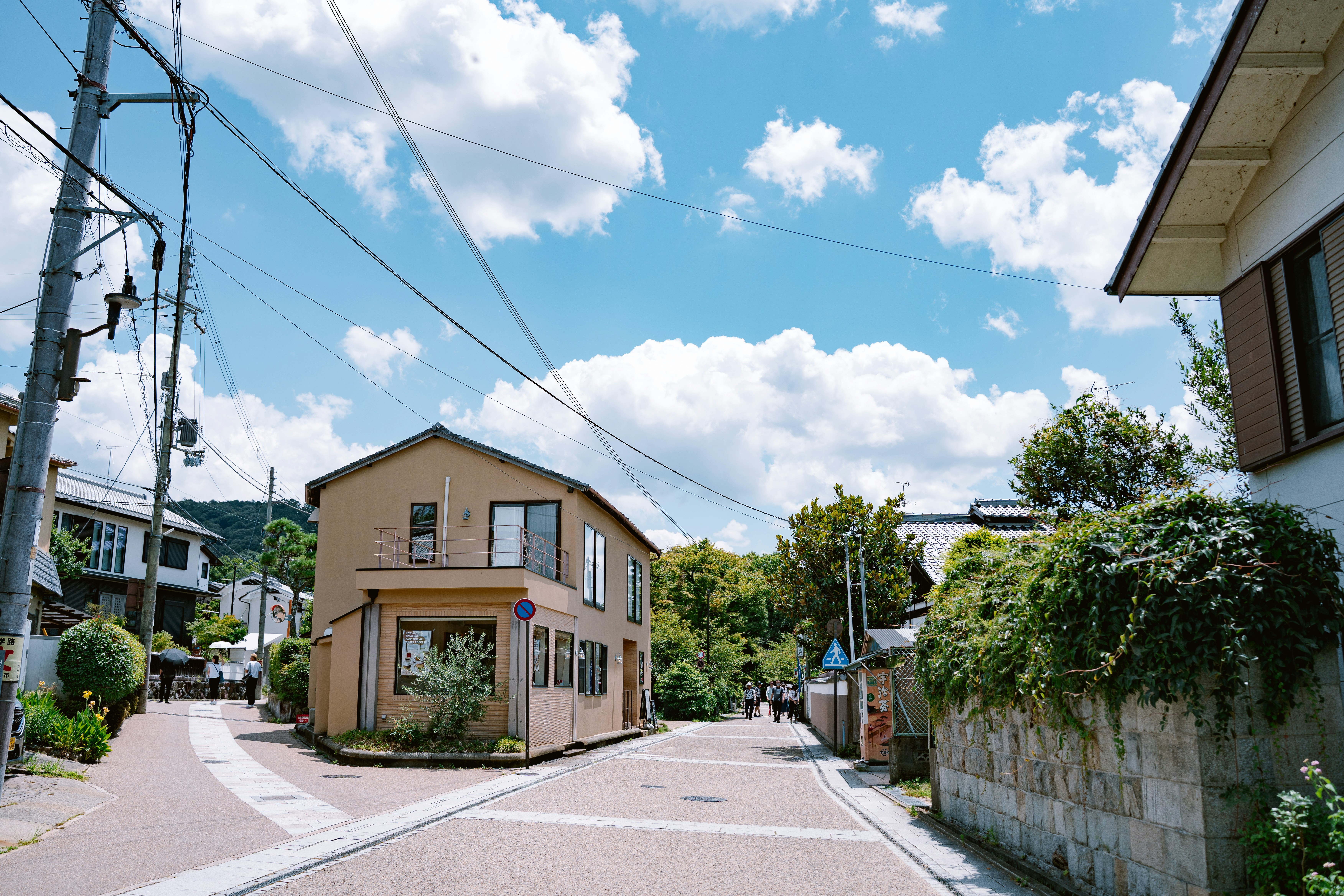 Sunlit Street Canvas: A Quiet Neighborhood Meeting Point