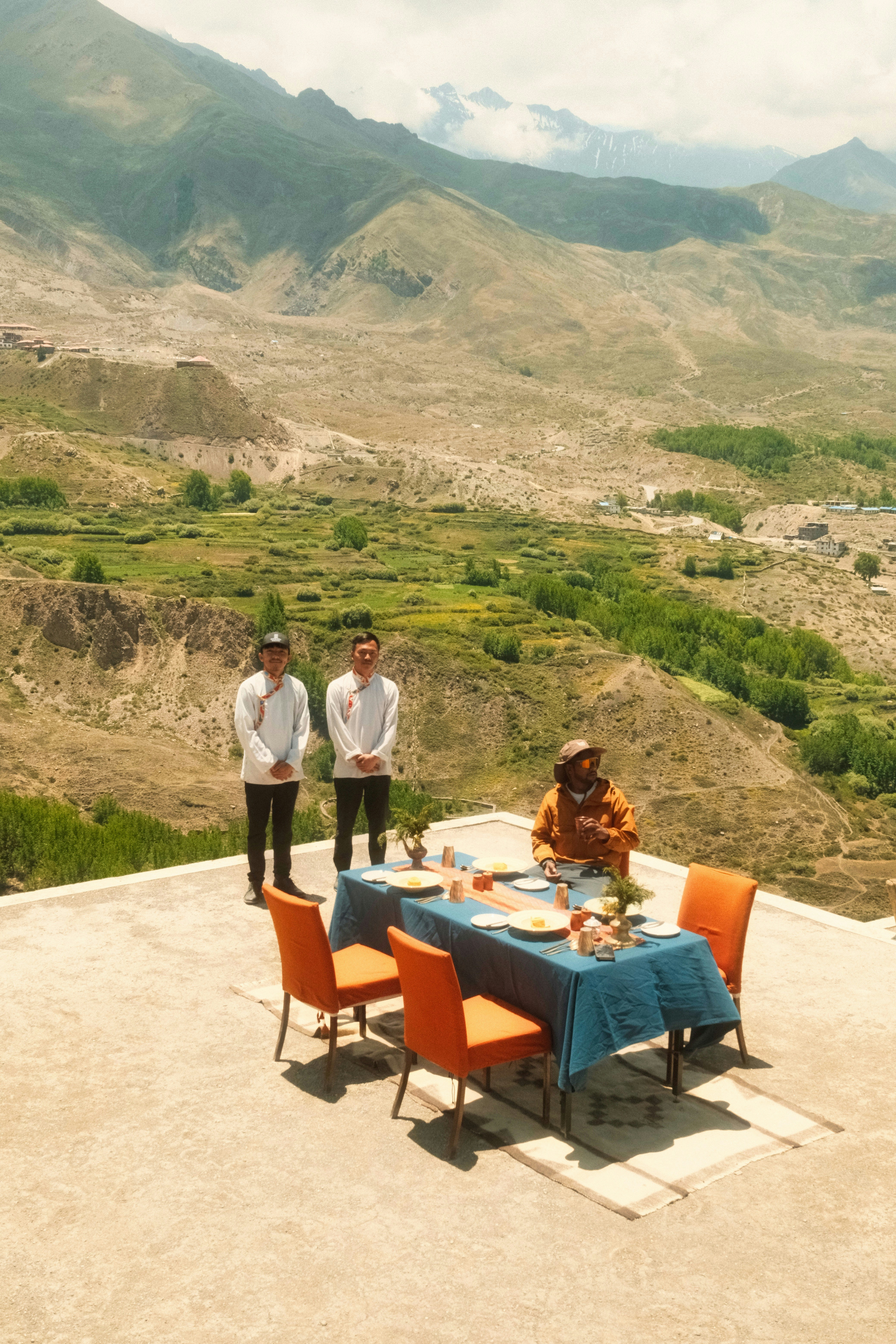 Al fresco feast at the edge of terraced valleys