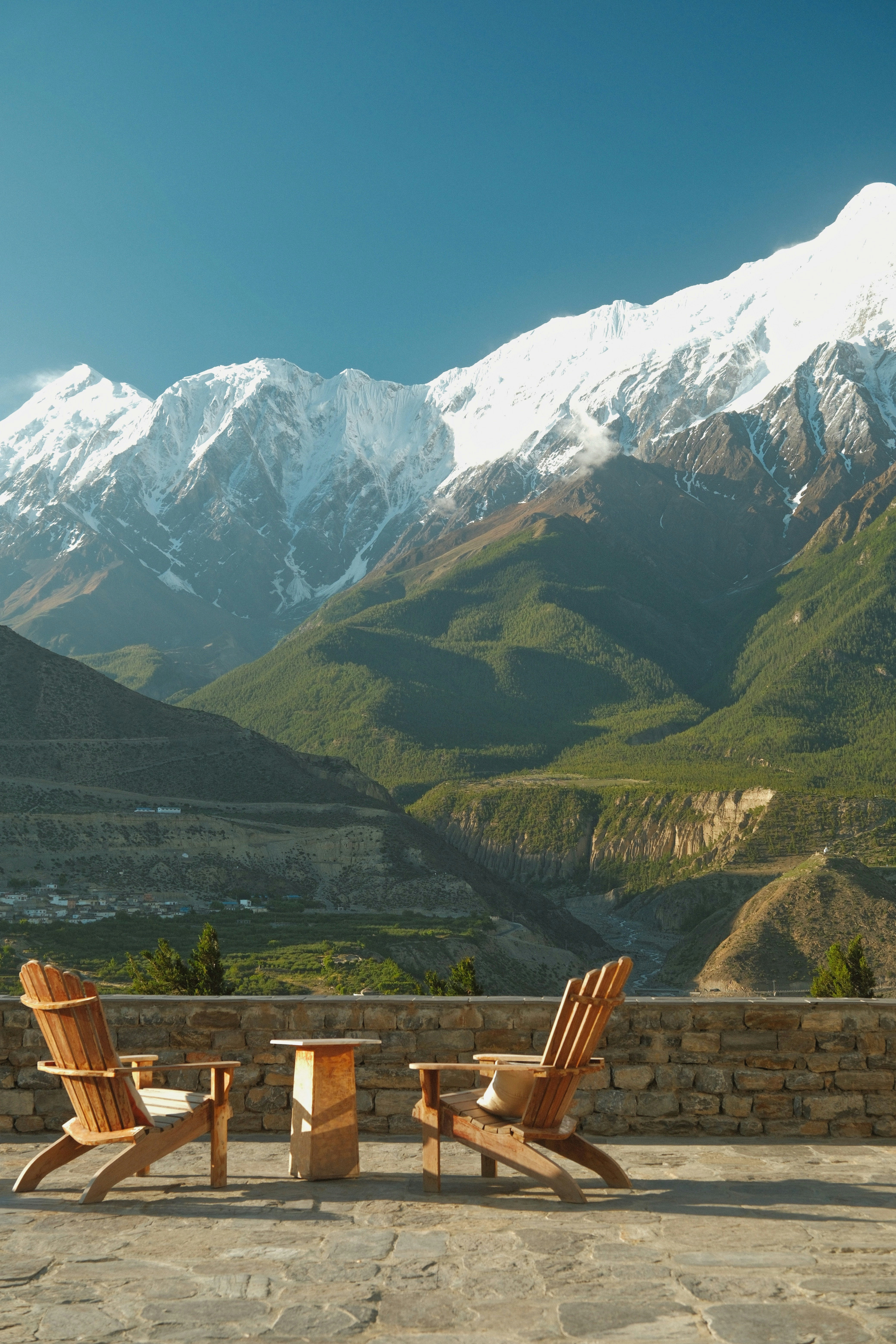 Alpine Terrace for Two: Chairs with a Mountain Crown