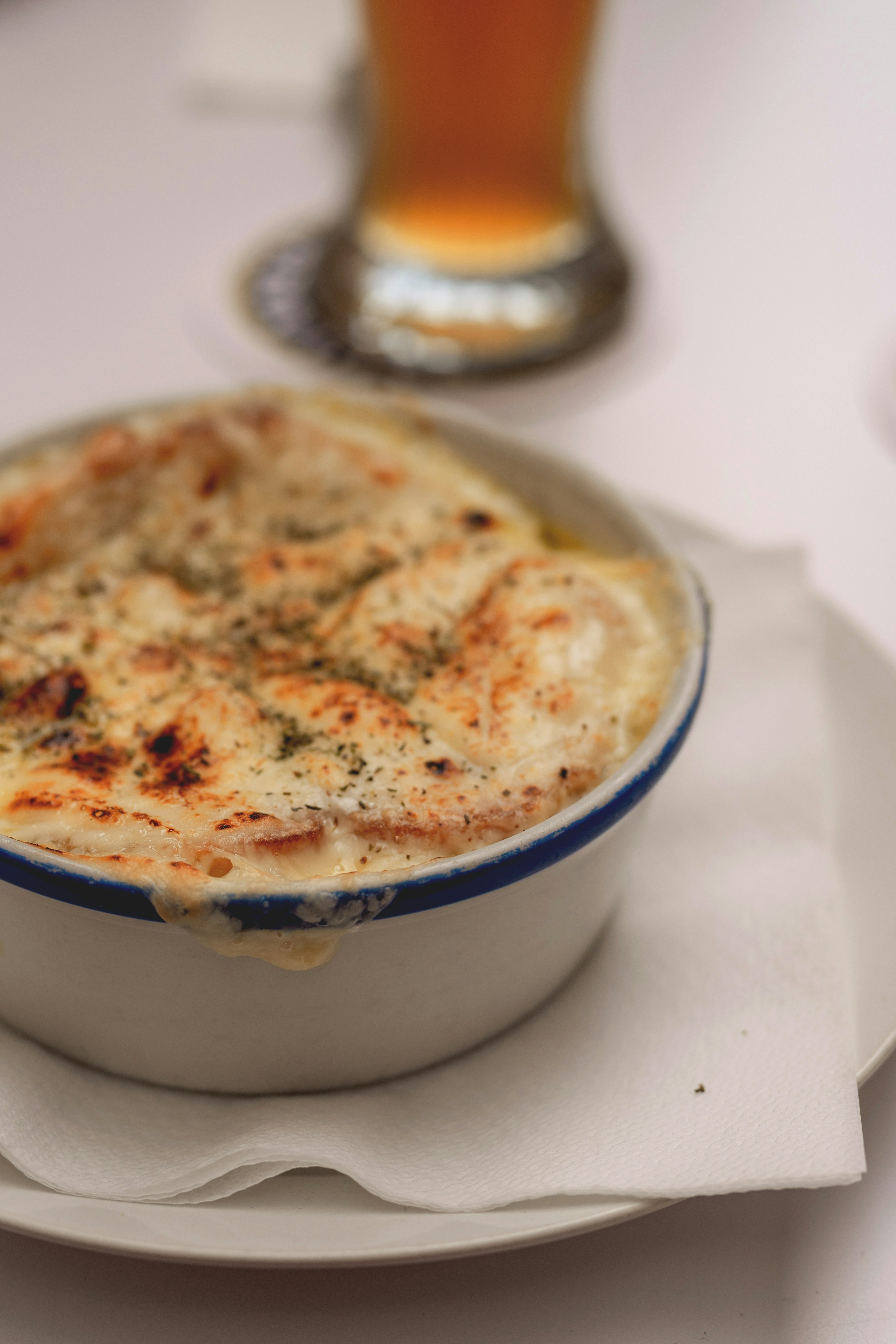 Cheesy Golden Bake in a Blue-Rimmed Dish