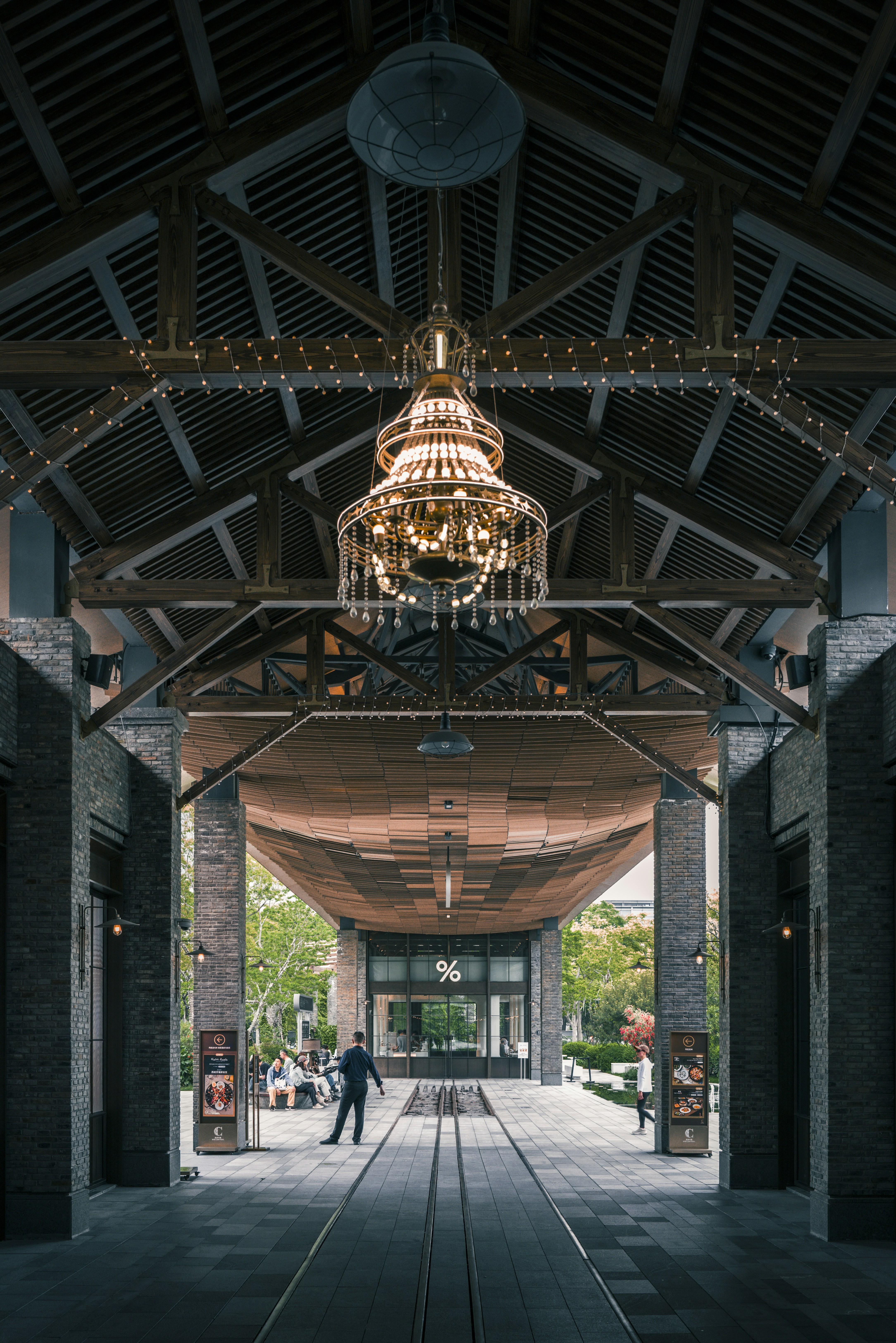 Architectural Atrium: Lantern Light Beneath the Timber Bloom