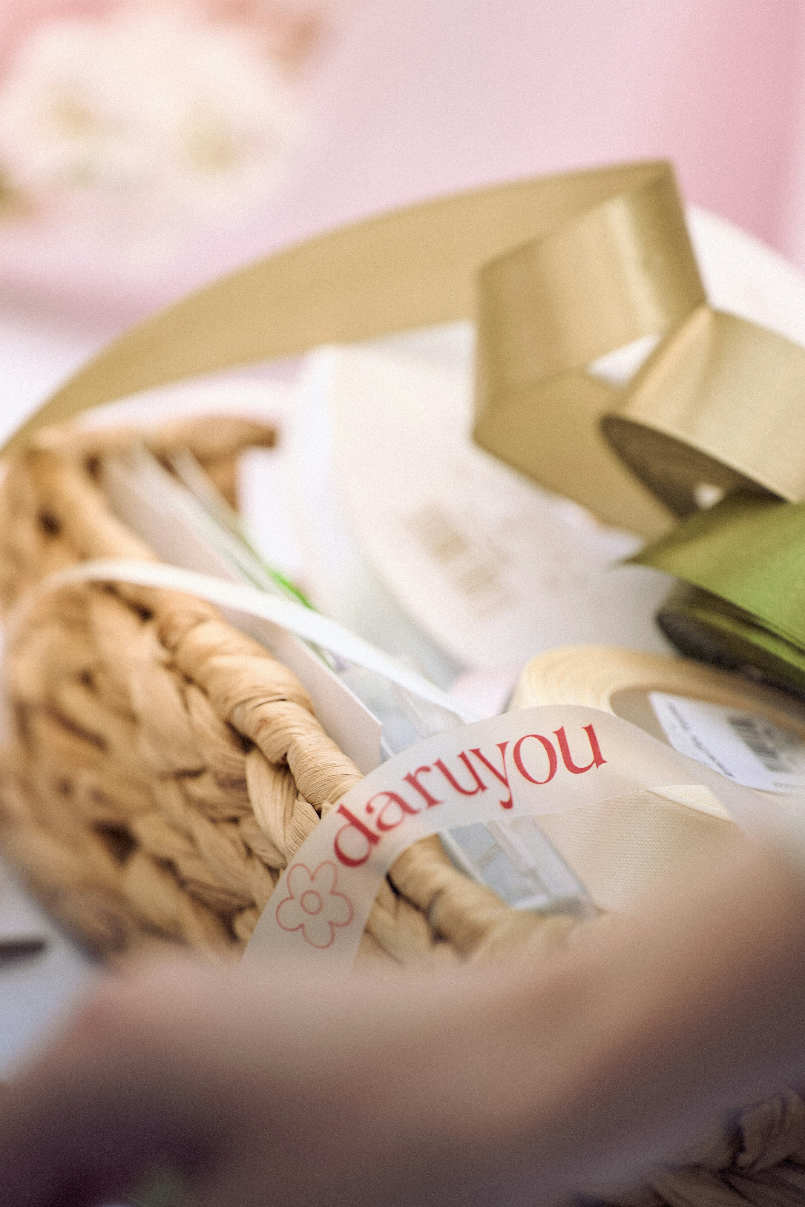 Basket of Gift Tags and Ribbons: Soft Focus Still-Life with Delicate Craft Details