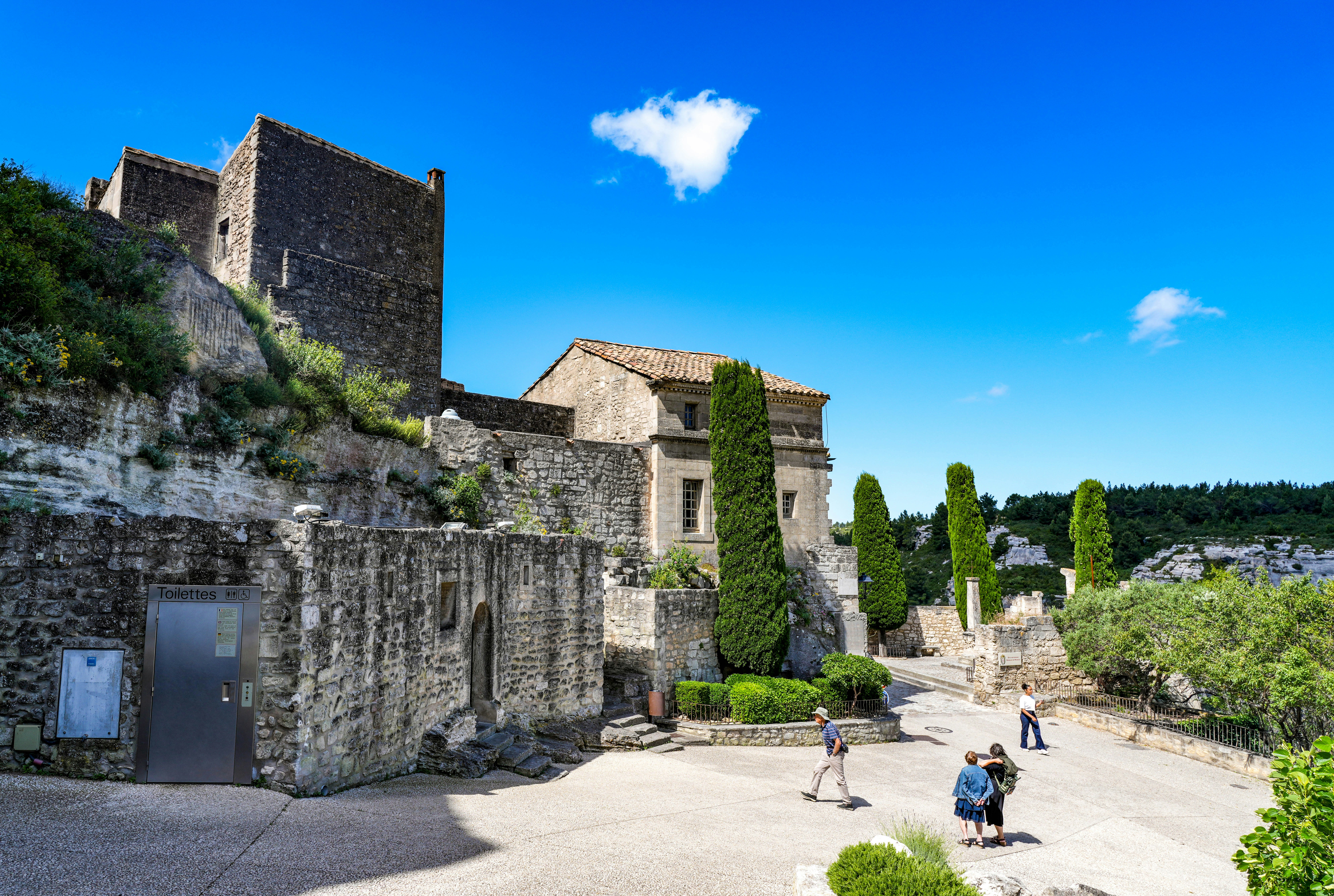 Fortified Courtyard Under a Cloudless Blue