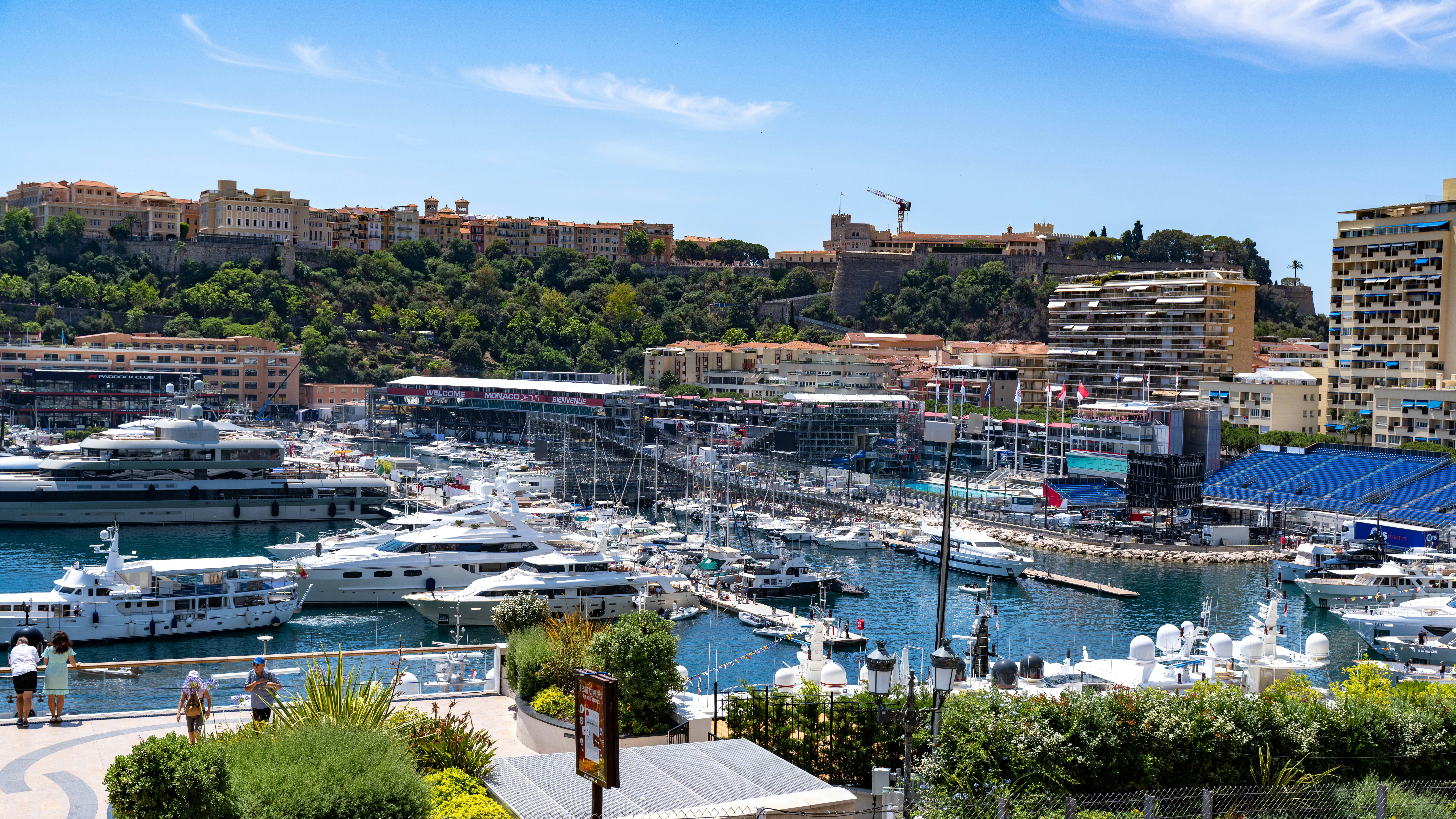 Marina Panorama: Boats, Buildings, and Blue Sky