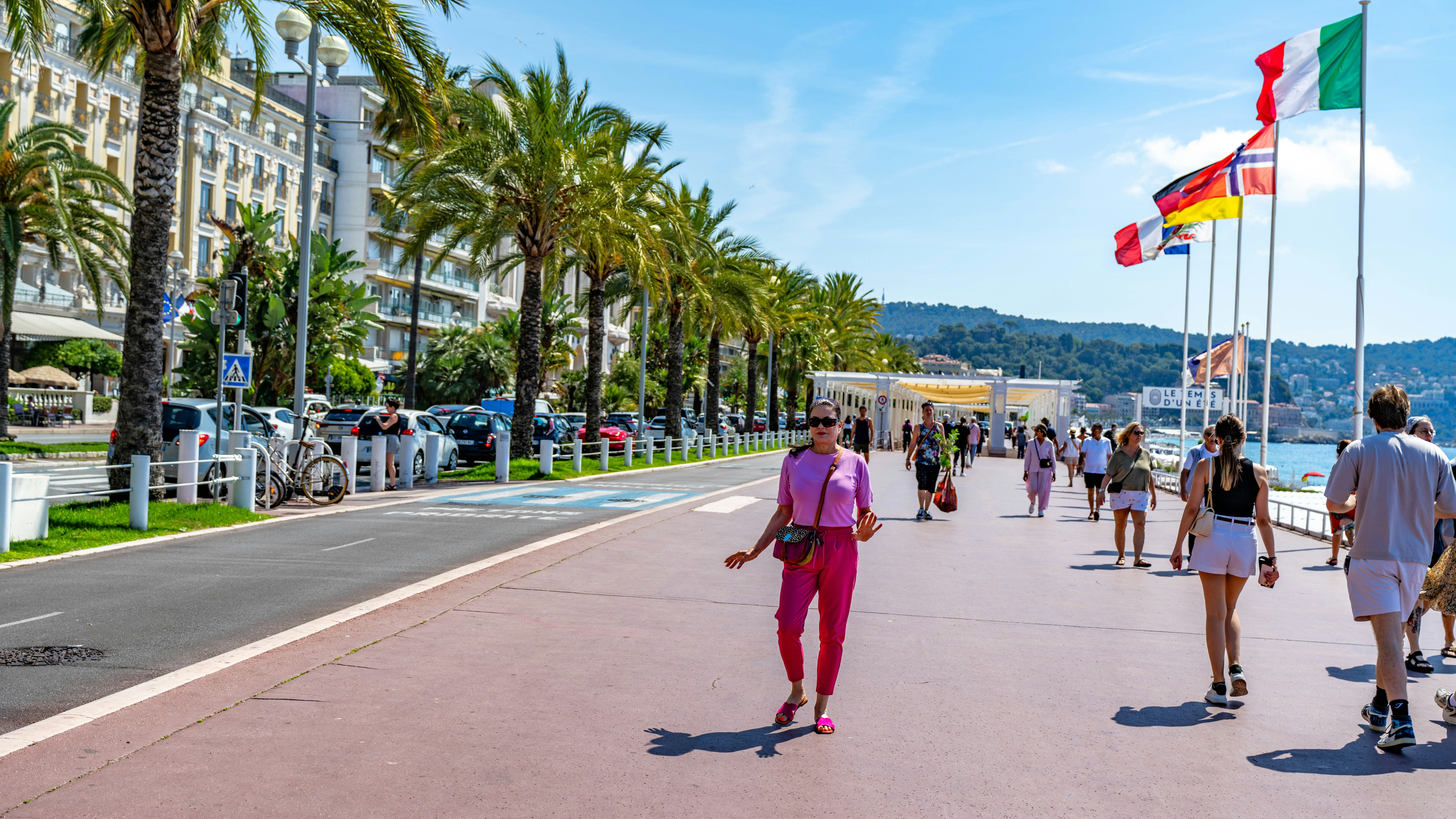 Sunlit Promenade: A Palm-Lined Walk by the Bay