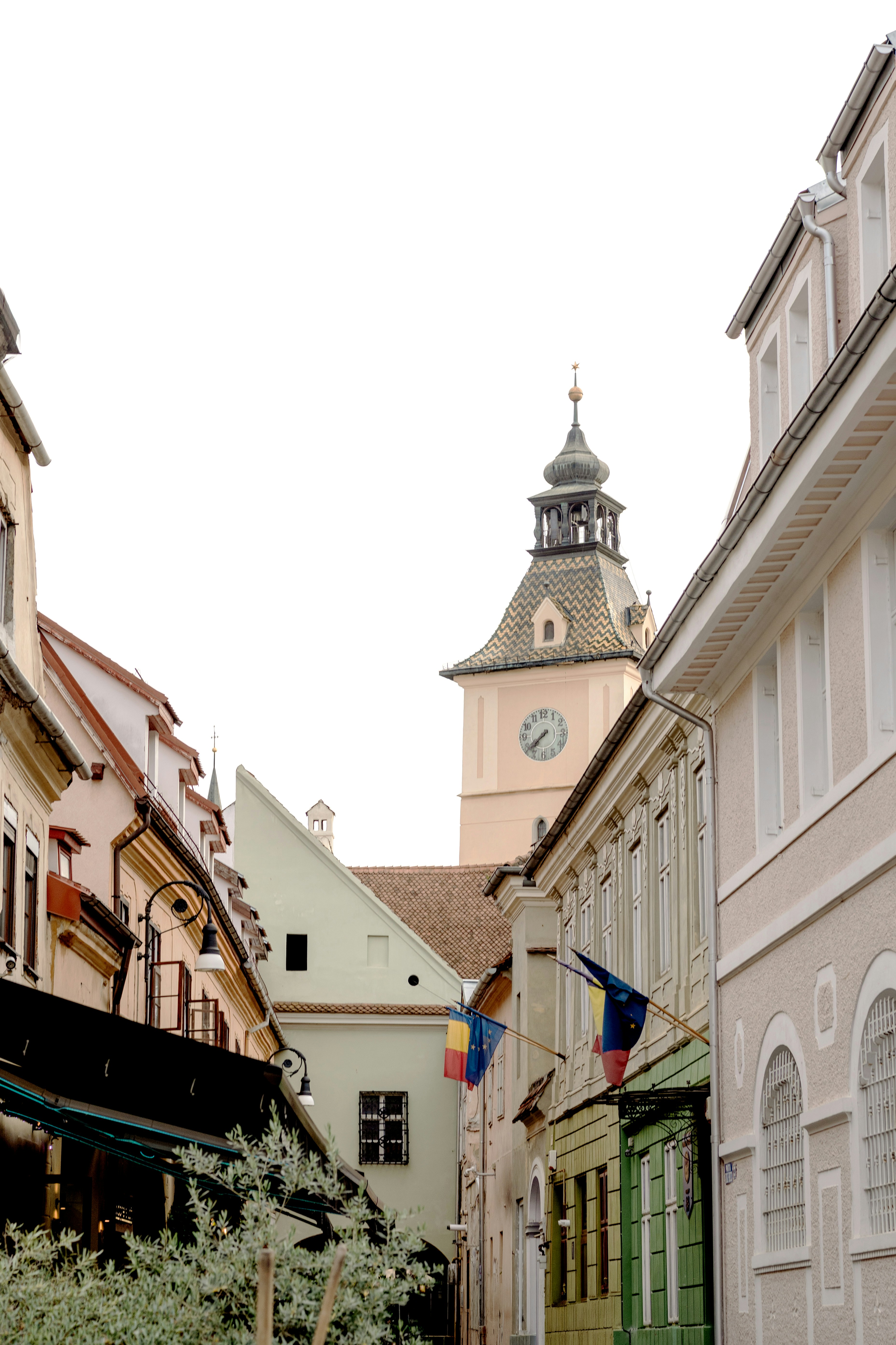 Clocktower Serenade Over a Quiet European Street