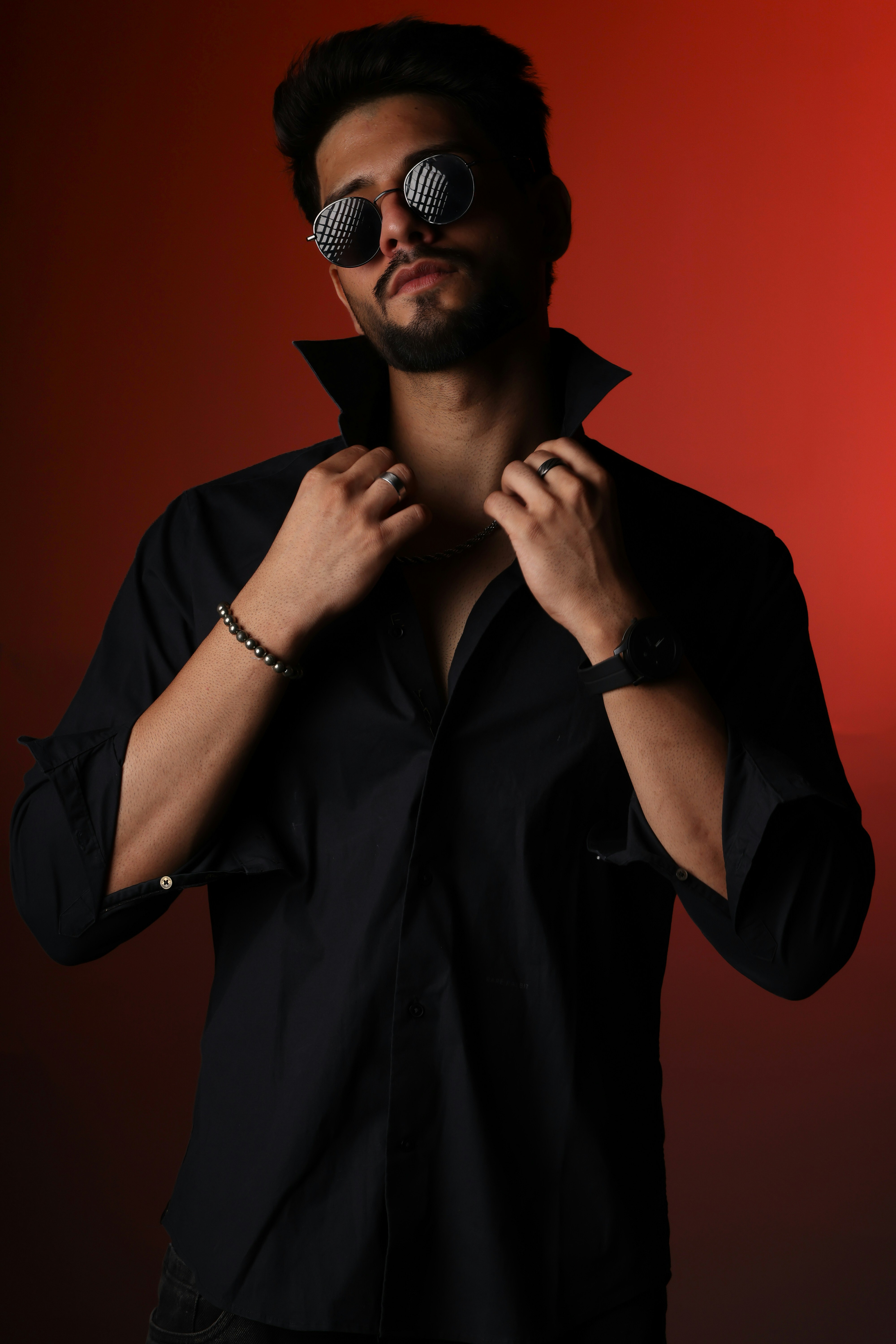 Dark Velvet: A Confident Gaze in Red Backlight