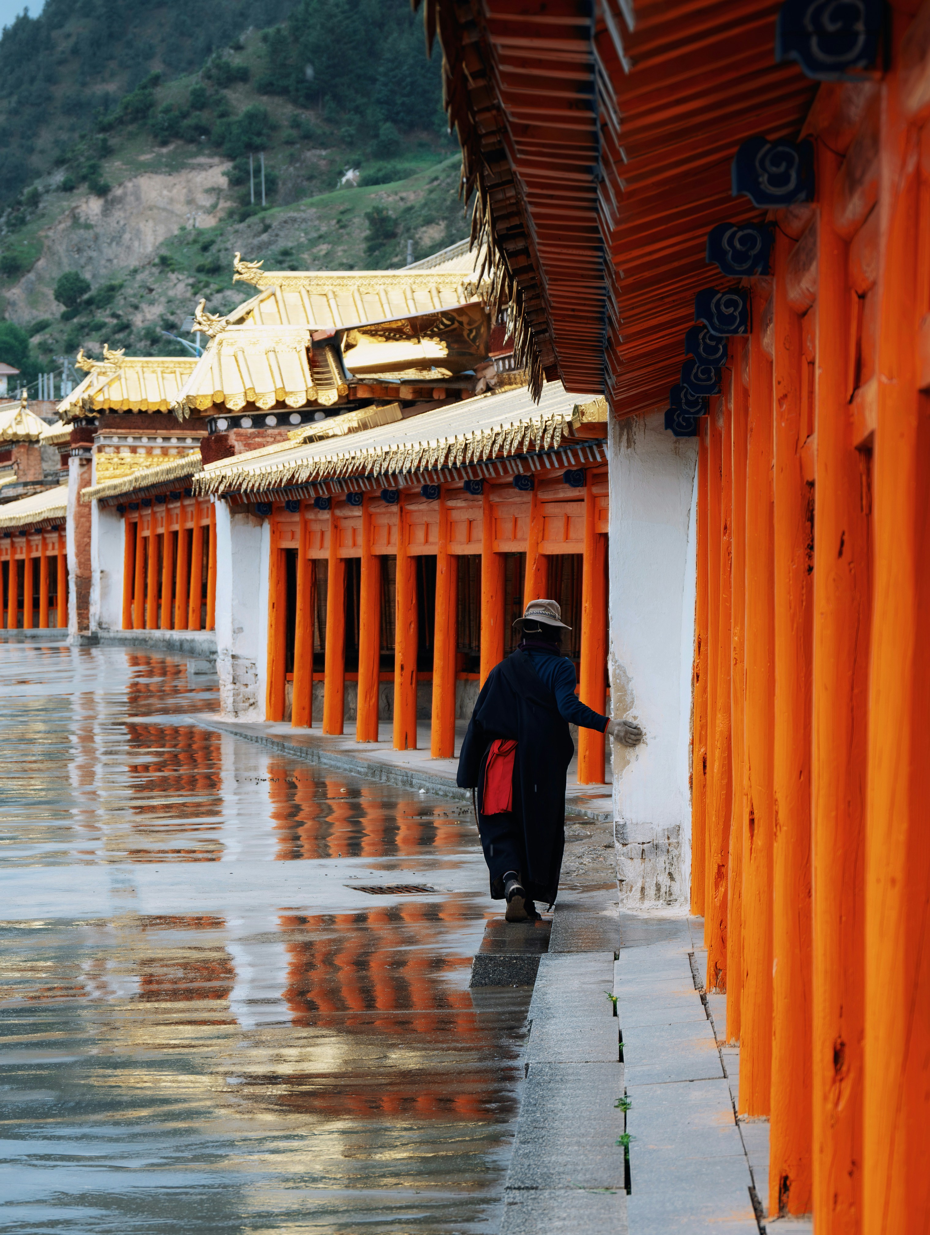 The Riverside Gatekeeper: A Quiet Walk Through Orange Columns