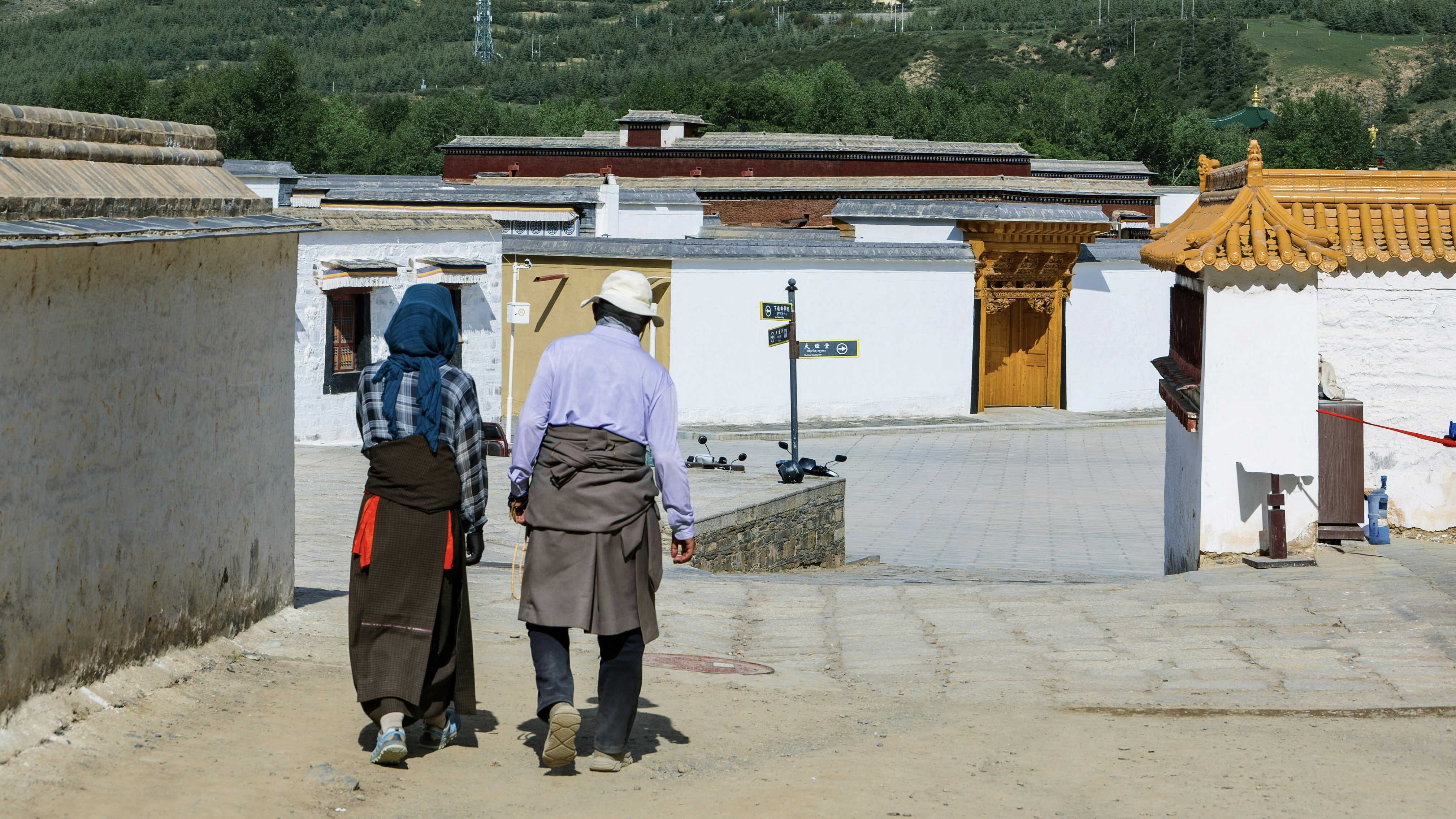 Two Wanderers in a Quiet Tibetan Village