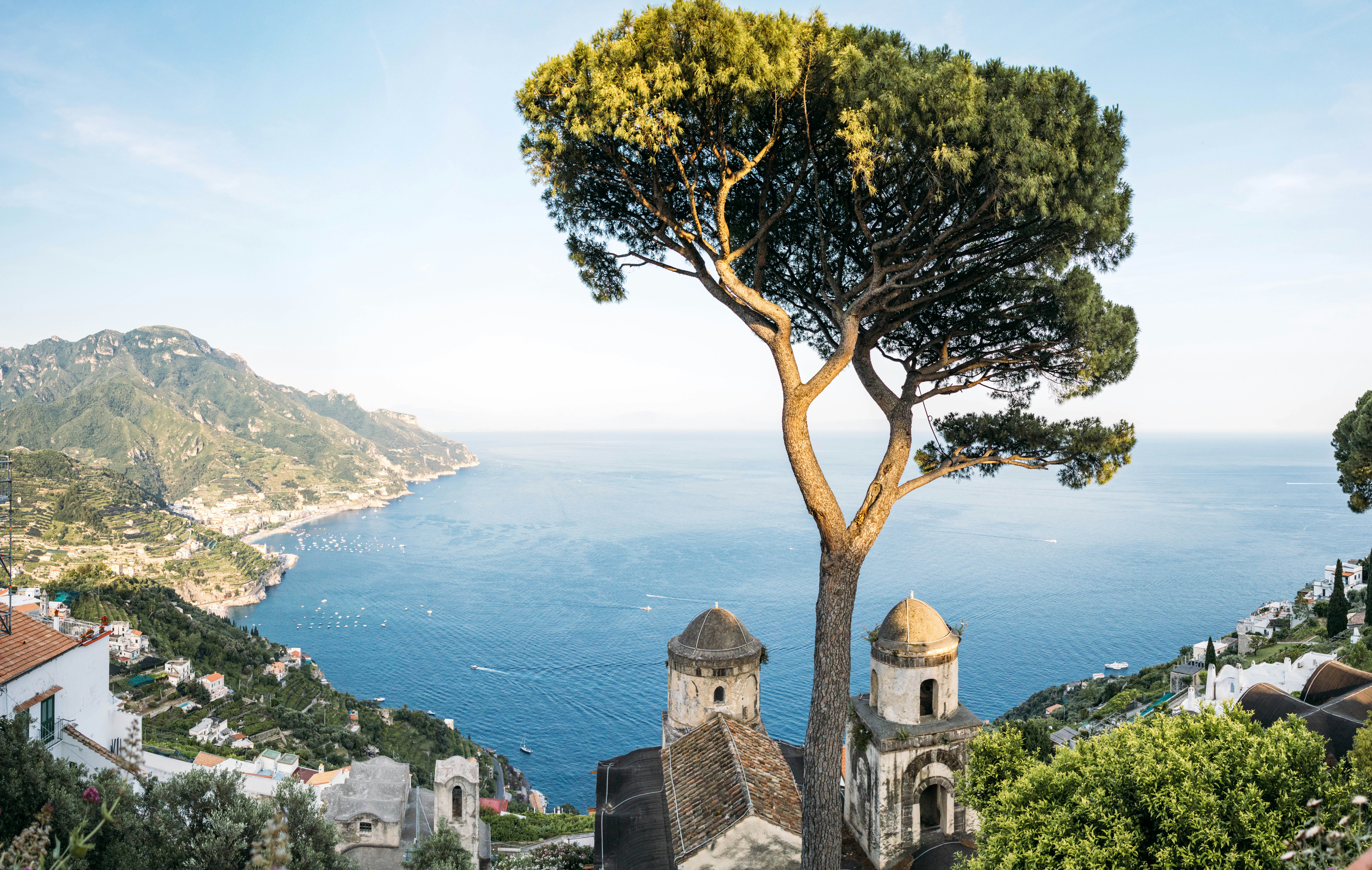 Lone Umbrella Pine Overlooking the Amalfi Coast Café-Style Village
