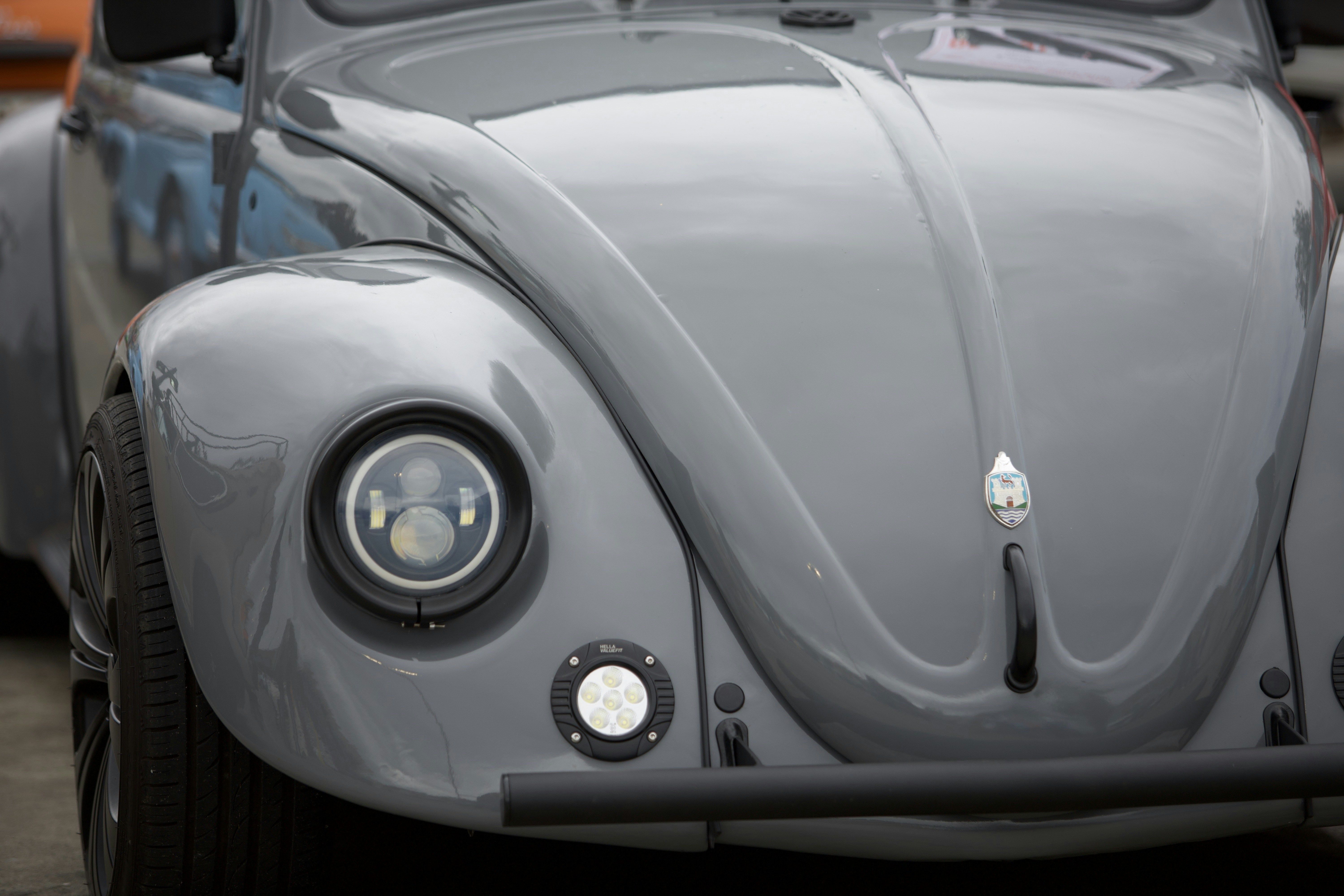 Grey Beetle Headlamp: Classic Curves and Chrome