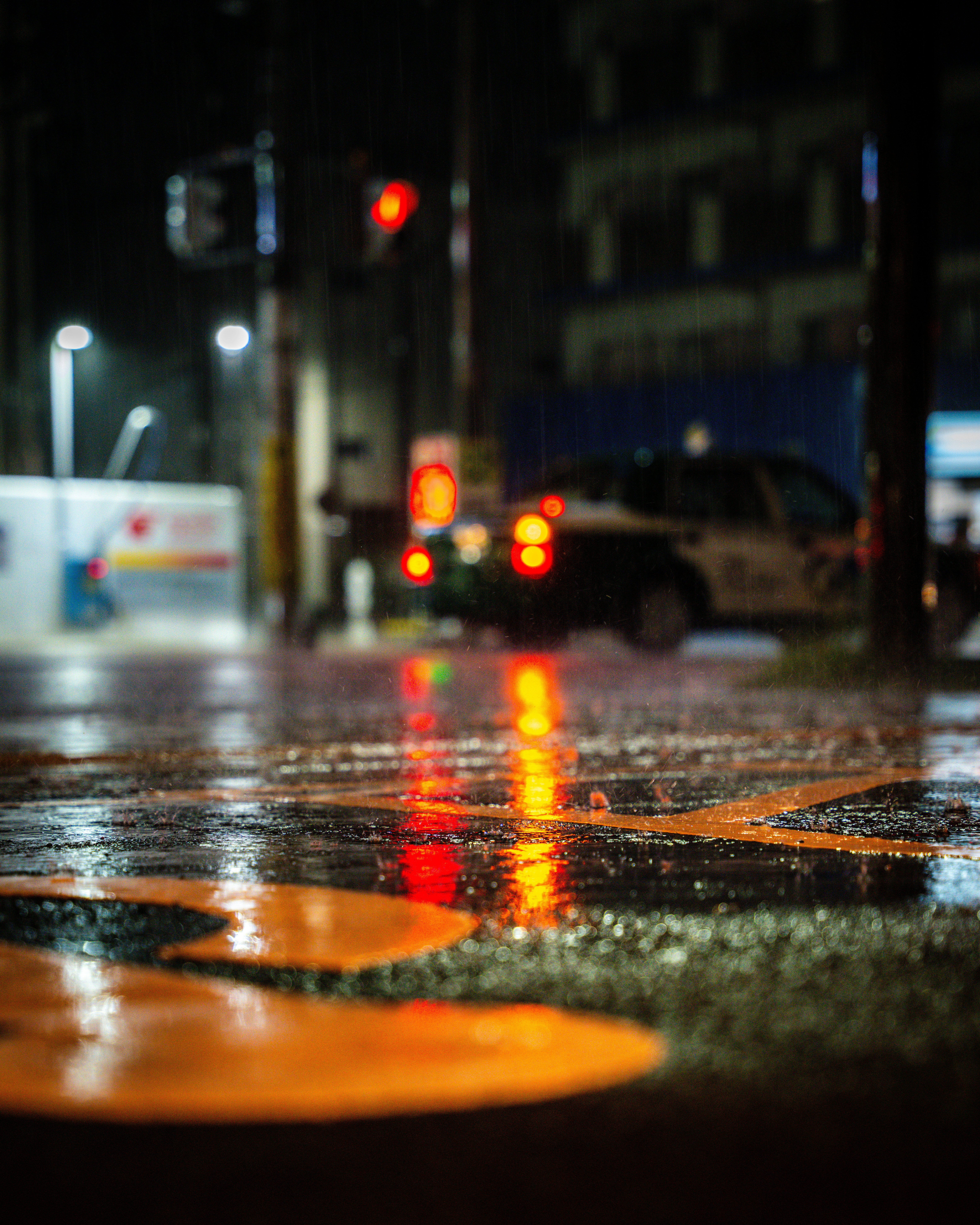 Reflections on a Rainy City Street