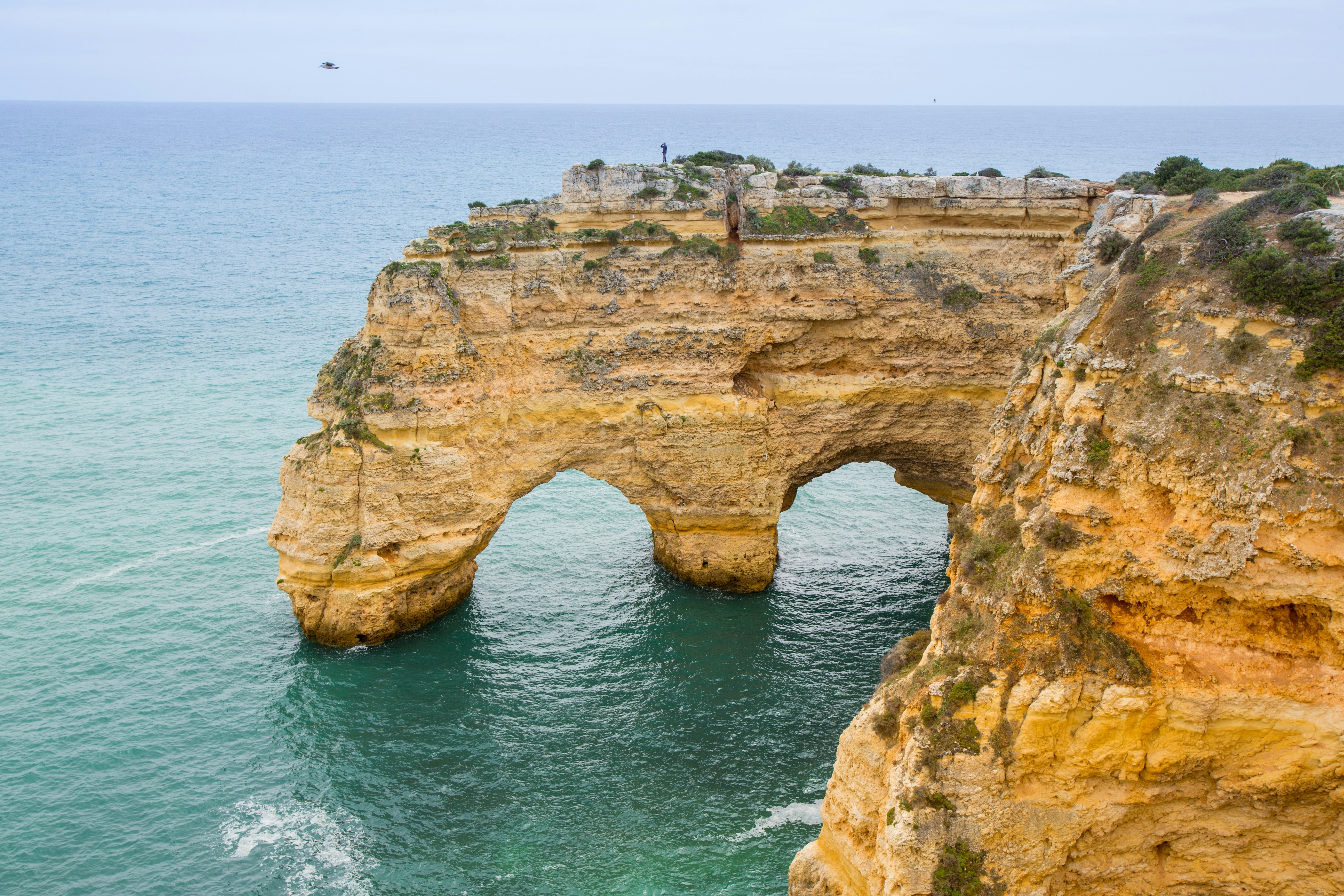 Seaside Archway Vista: Twin Natural Bridges Framing Turquoise Waters