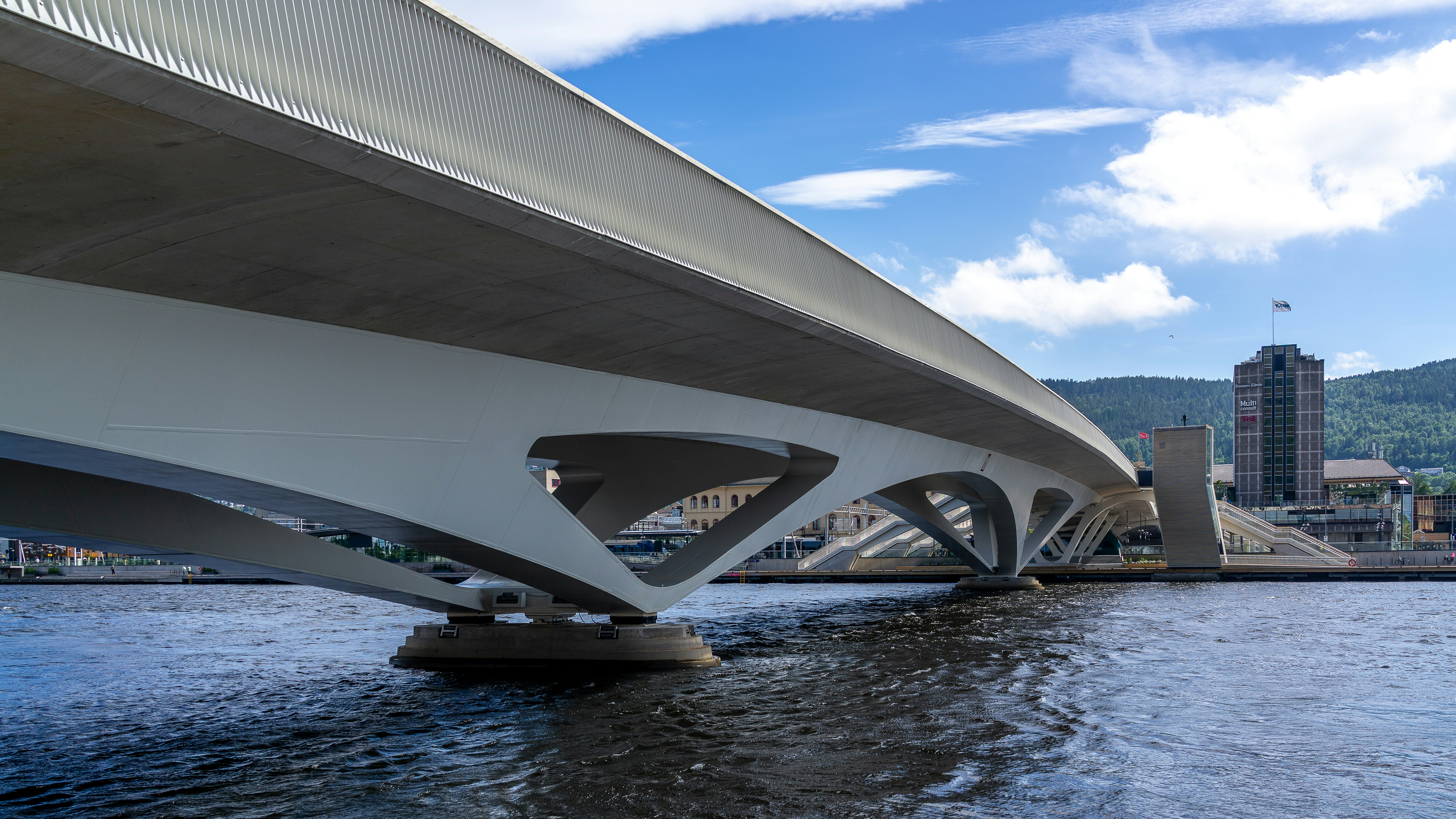 Arching Giants: The Waterfront Bridge Anchored by Concrete Curves