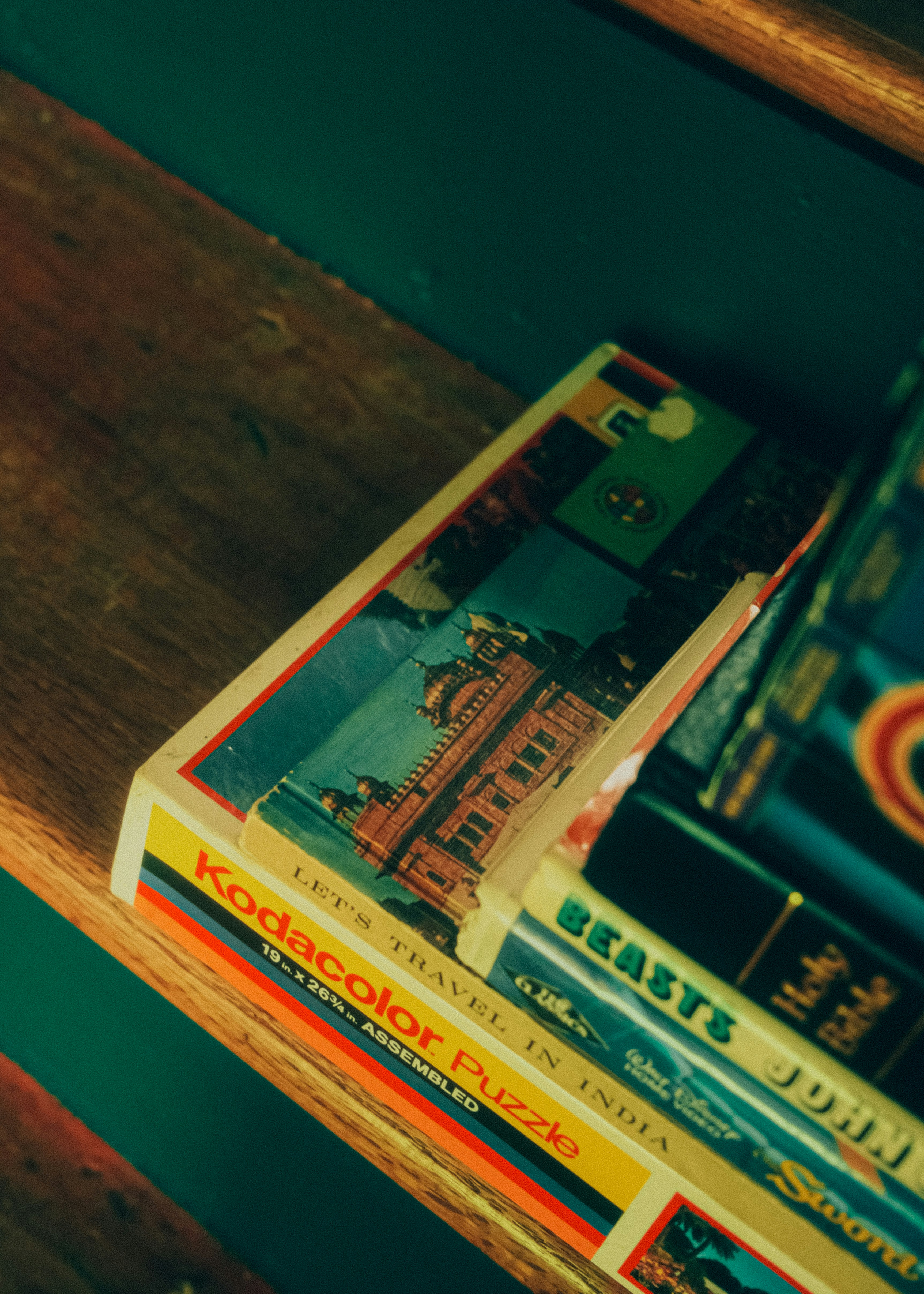 Colorful Vintage Puzzle Box Stairway to Retro Shelves