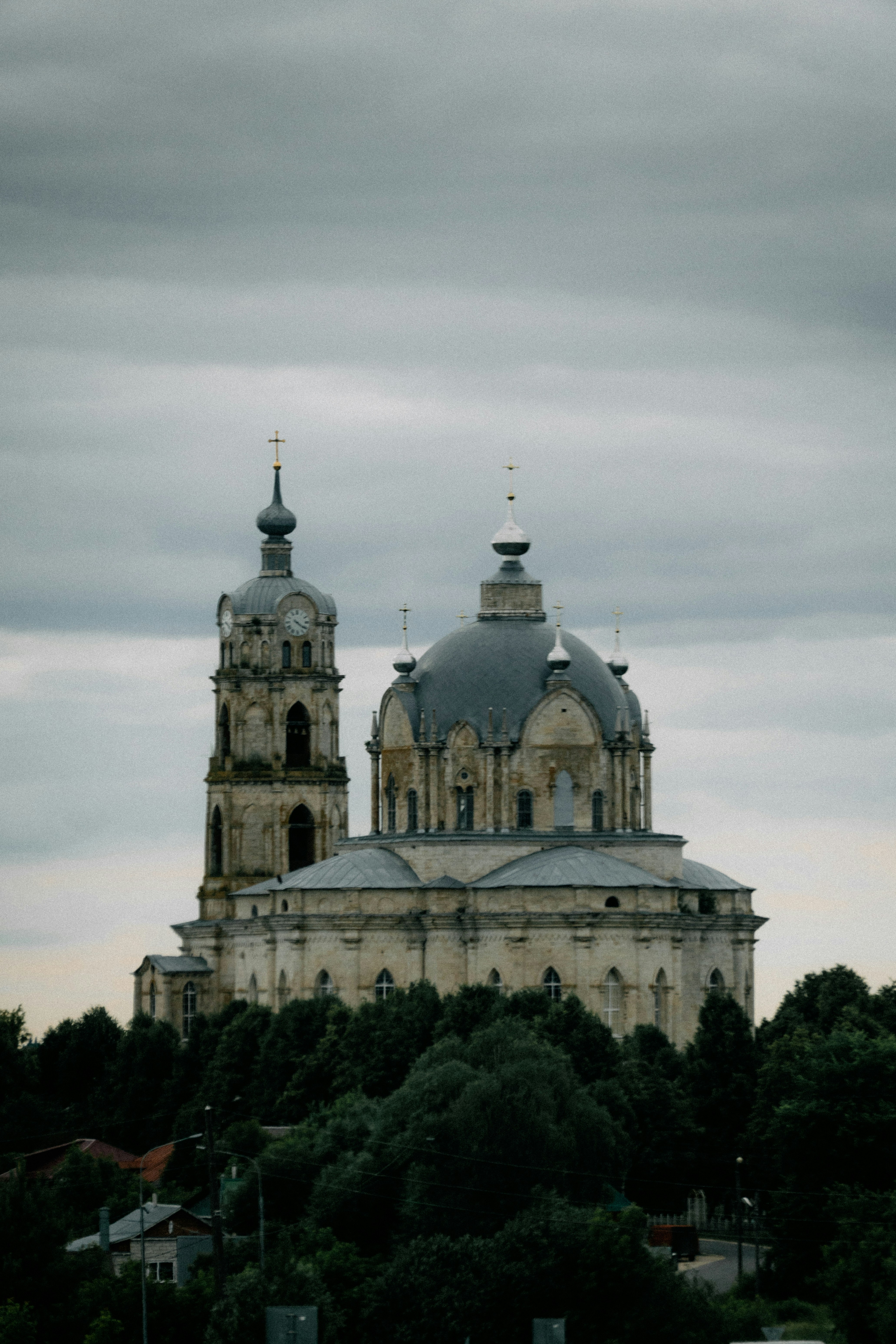 Cathedral Silhouette Reaching Toward a Streaked Sky